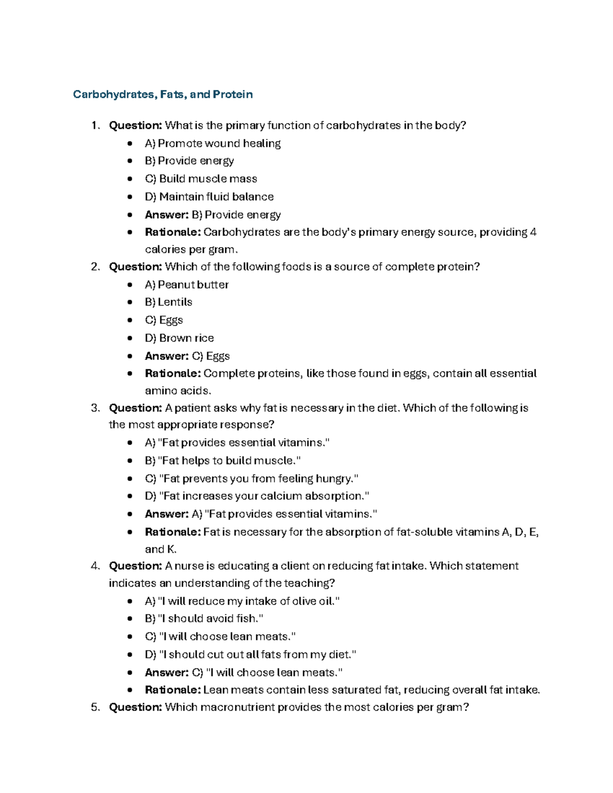 3100 Exam 4 Nclex Qs - practice questions for exam 4 - Carbohydrates ...