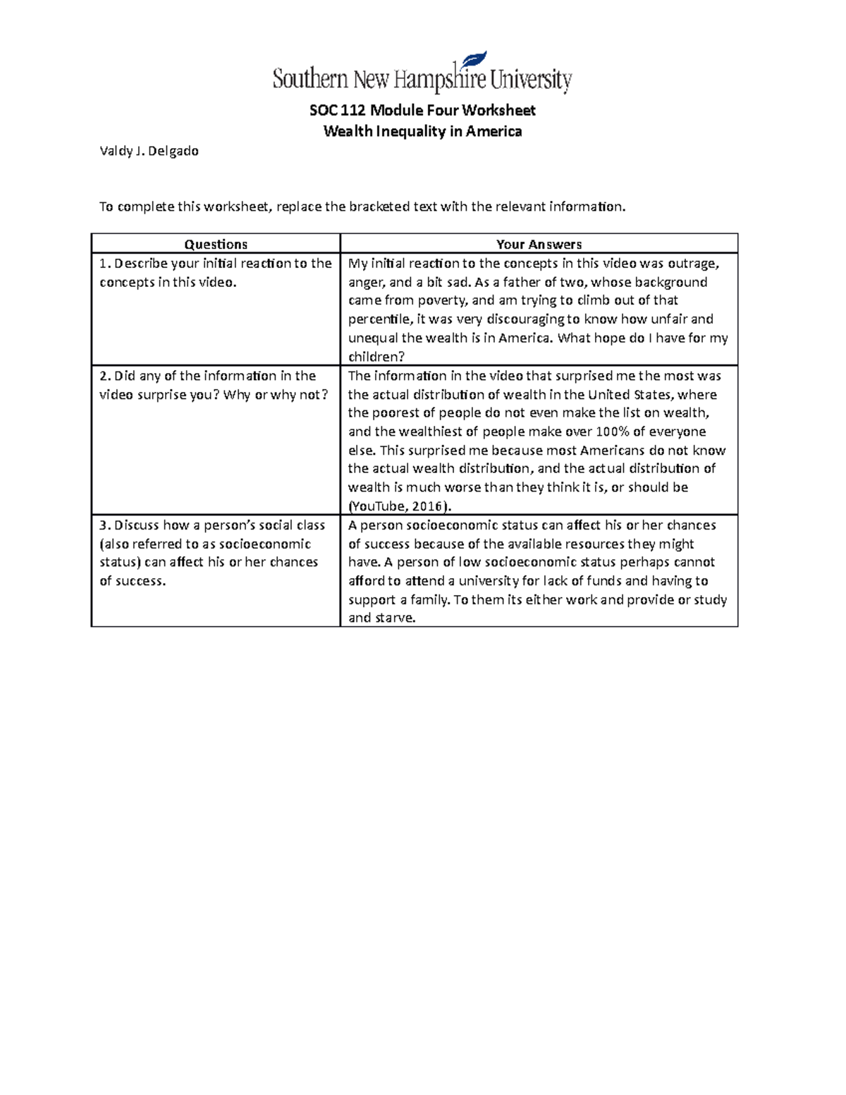 SOC 112 Module Four Worksheet - SOC 112 Module Four Worksheet Wealth ...