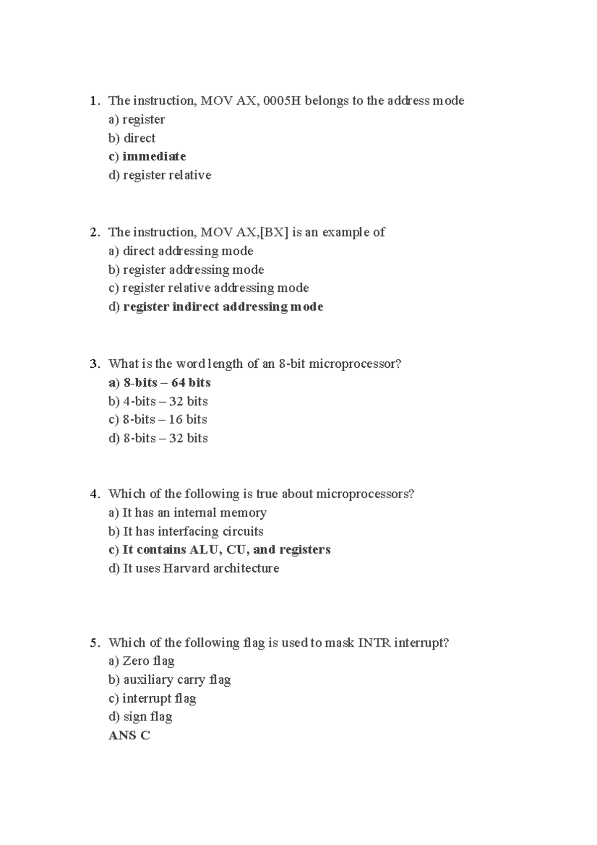 Alp mcq test - afDSFsz - The instruction, MOV AX, 0005H belongs to the ...