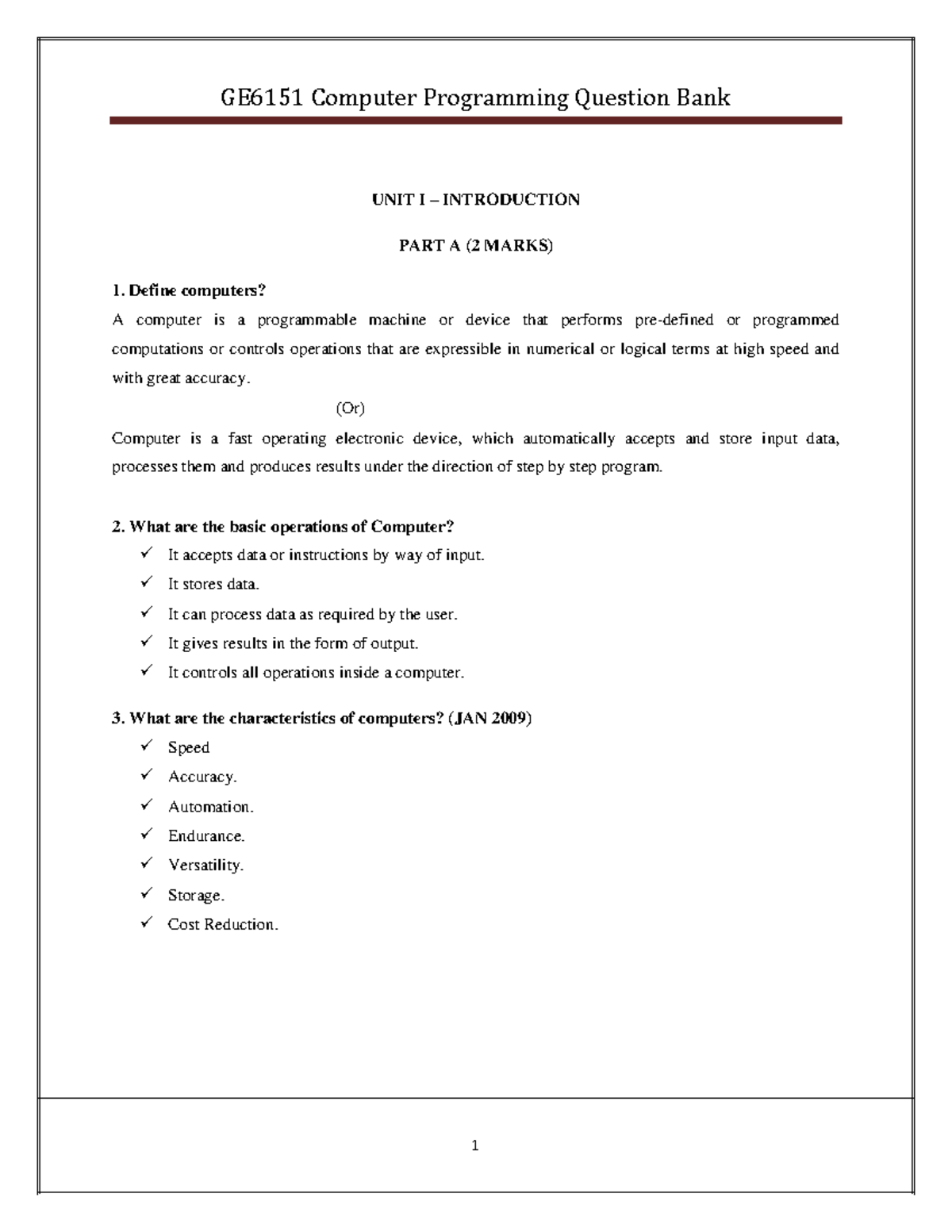 Ge6151 computer programming two marks question answers all 5 units ...
