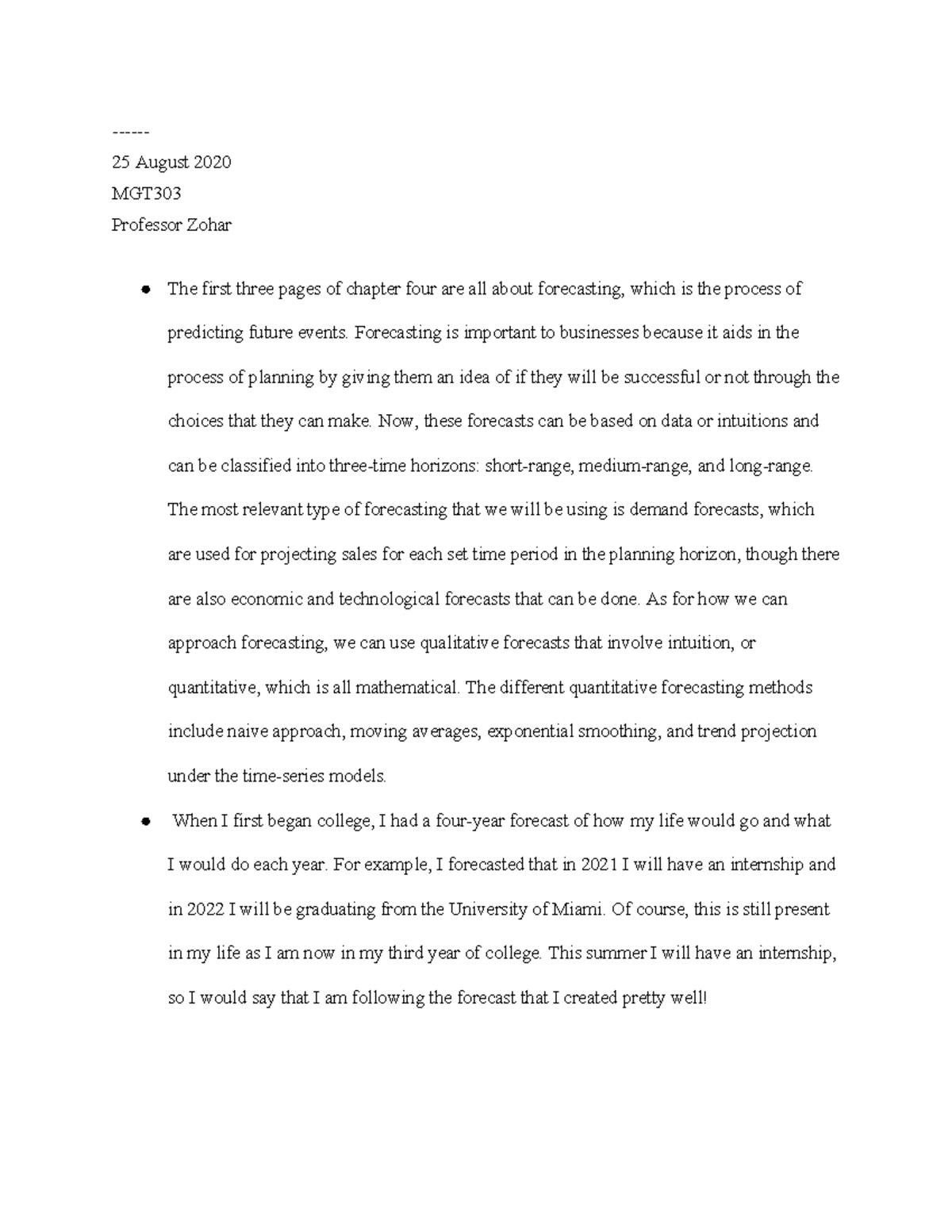 MGT Reading Response 3 - 25 August 2020 MGT Professor Zohar The first ...