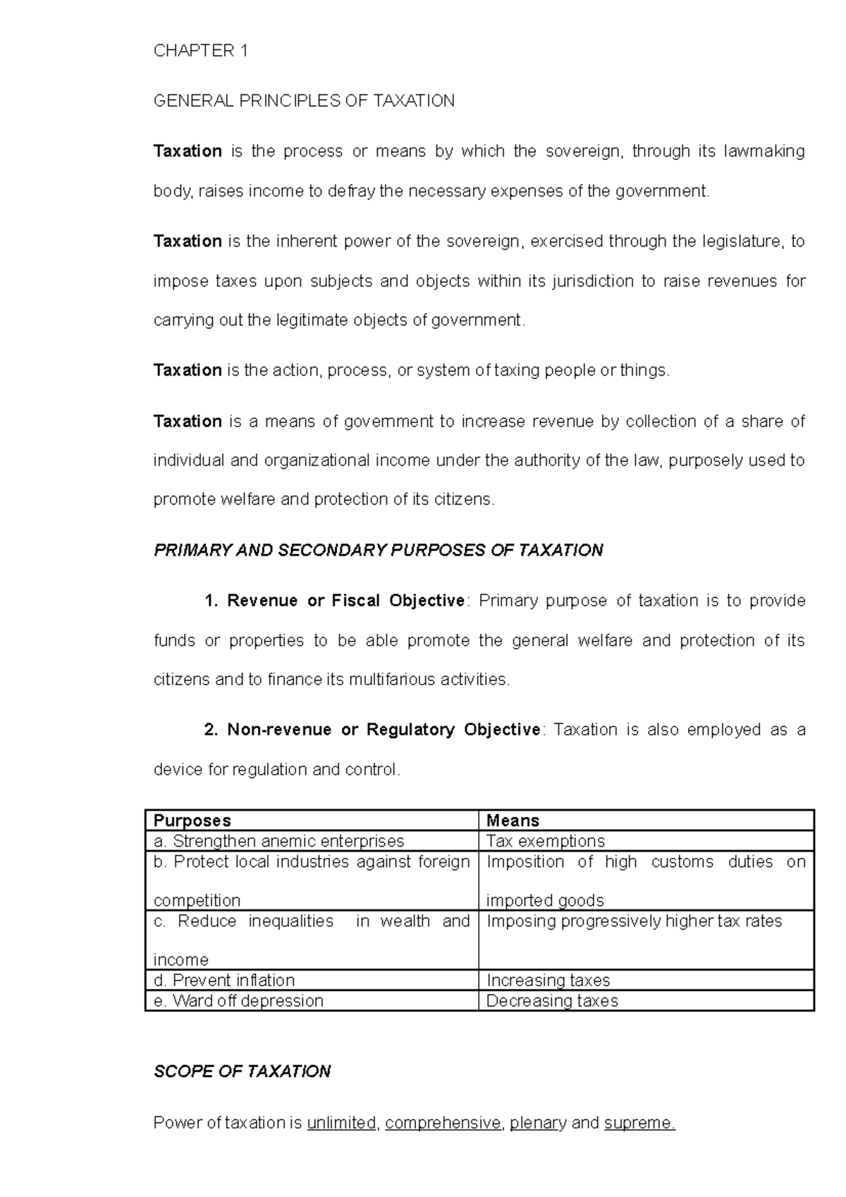 Taxation Chapter 1 - CHAPTER 1 GENERAL PRINCIPLES OF TAXATION Taxation ...
