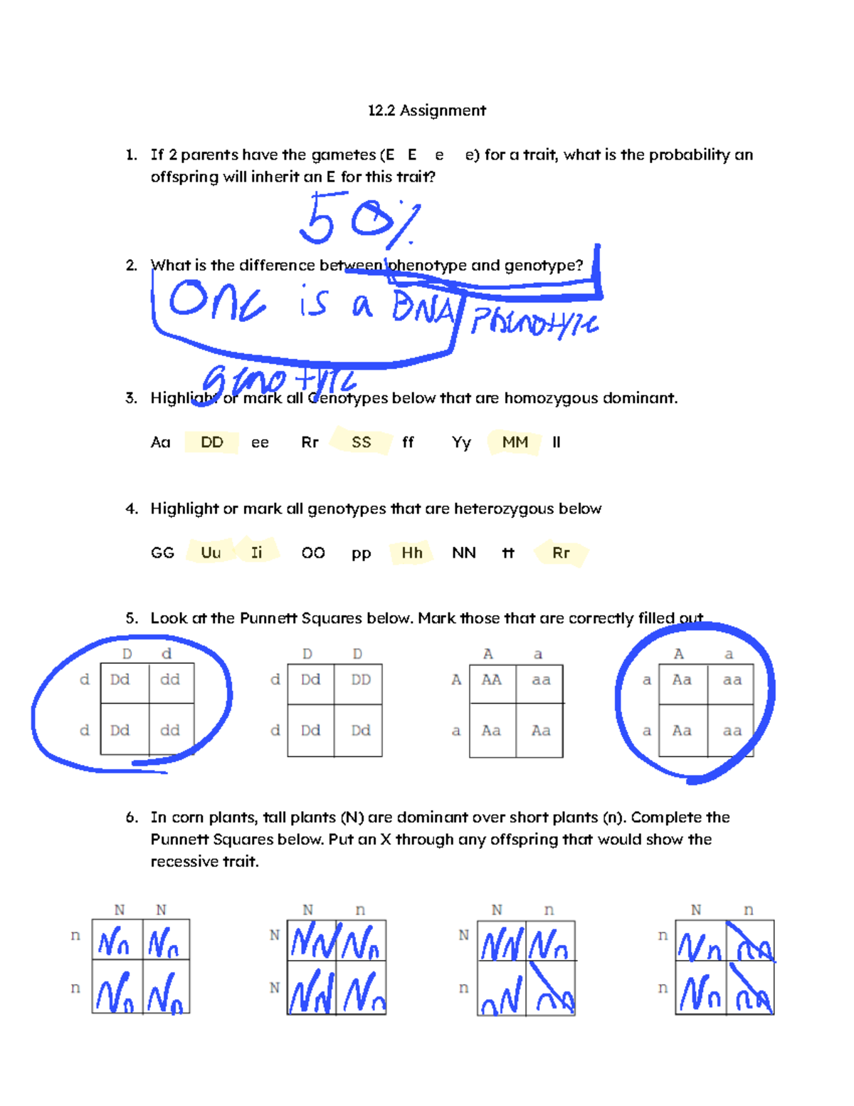 Edited - 12.2 Assignment - 12 Assignment If 2 parents have the gametes ...