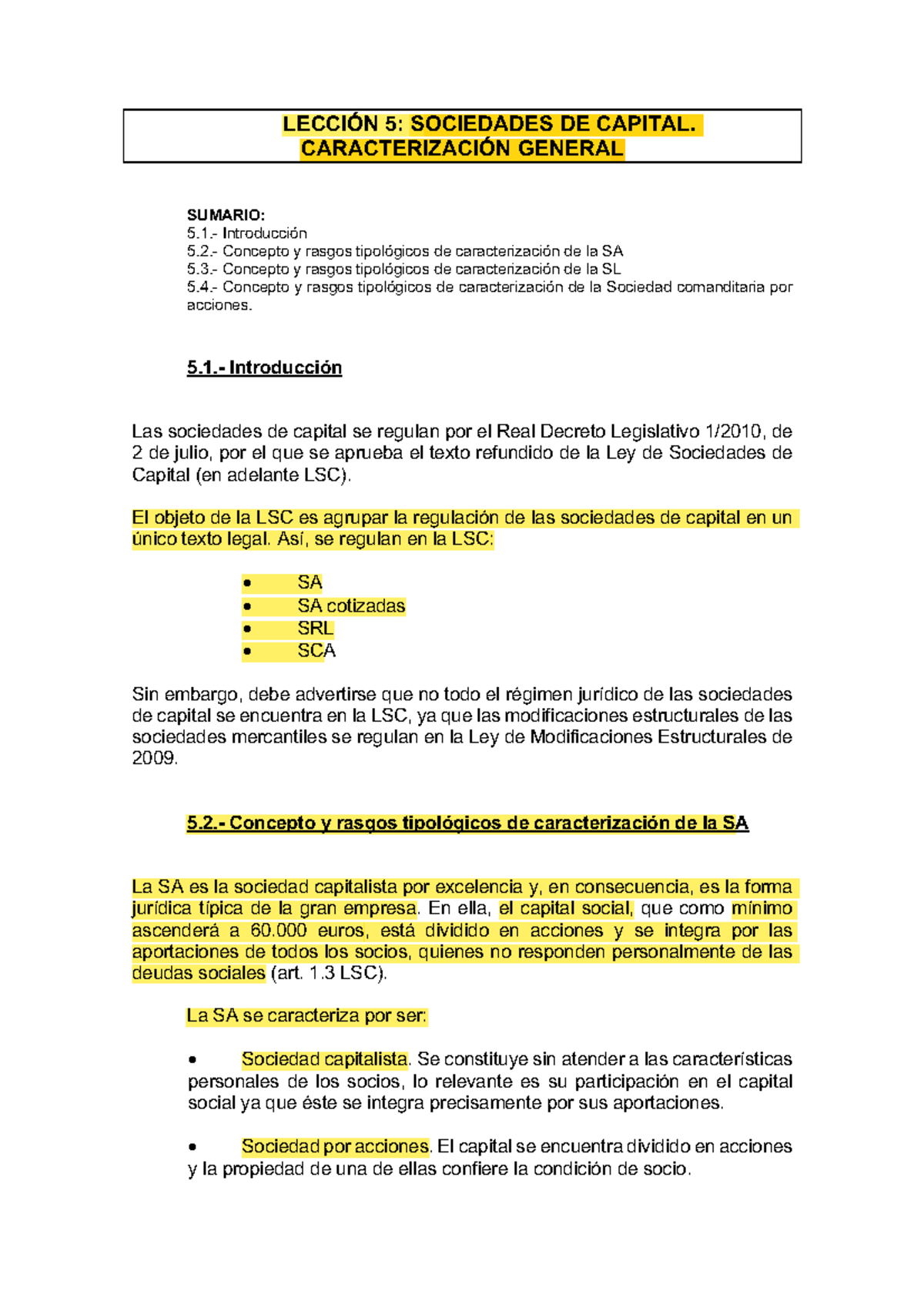 Leccion 5 - bhjb - LECCIÓN 5: SOCIEDADES DE CAPITAL. CARACTERIZACIÓN ...