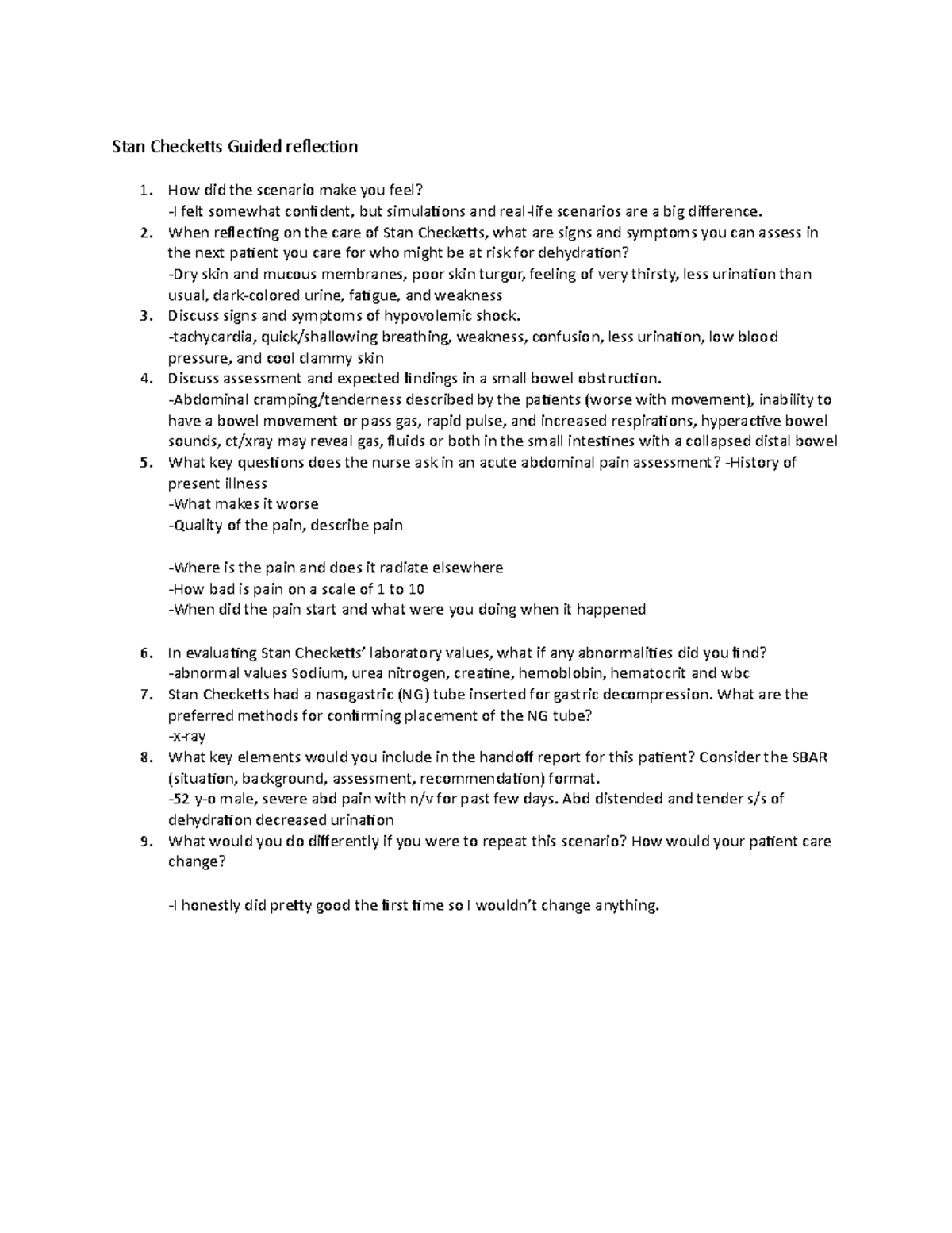 Stan Checketts Guided reflection - When reflecting on the care of Stan ...