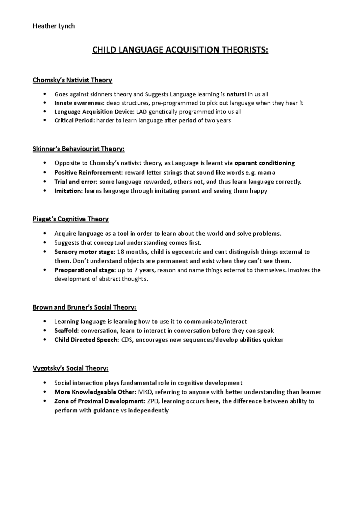 Child language aquisition theorists key ideas - Heather Lynch CHILD ...