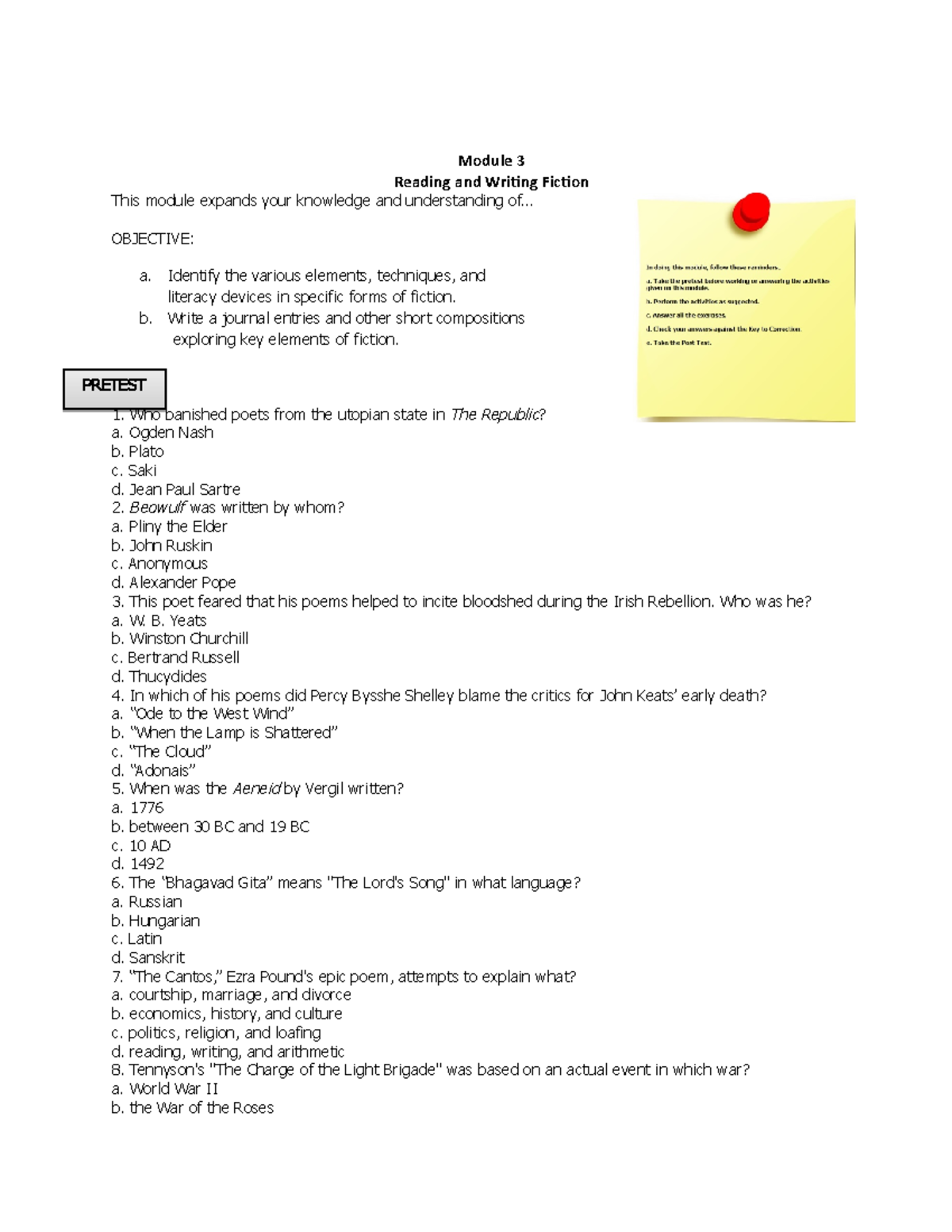 Creative Writing Module 3 With Activities Module 3 Reading And 