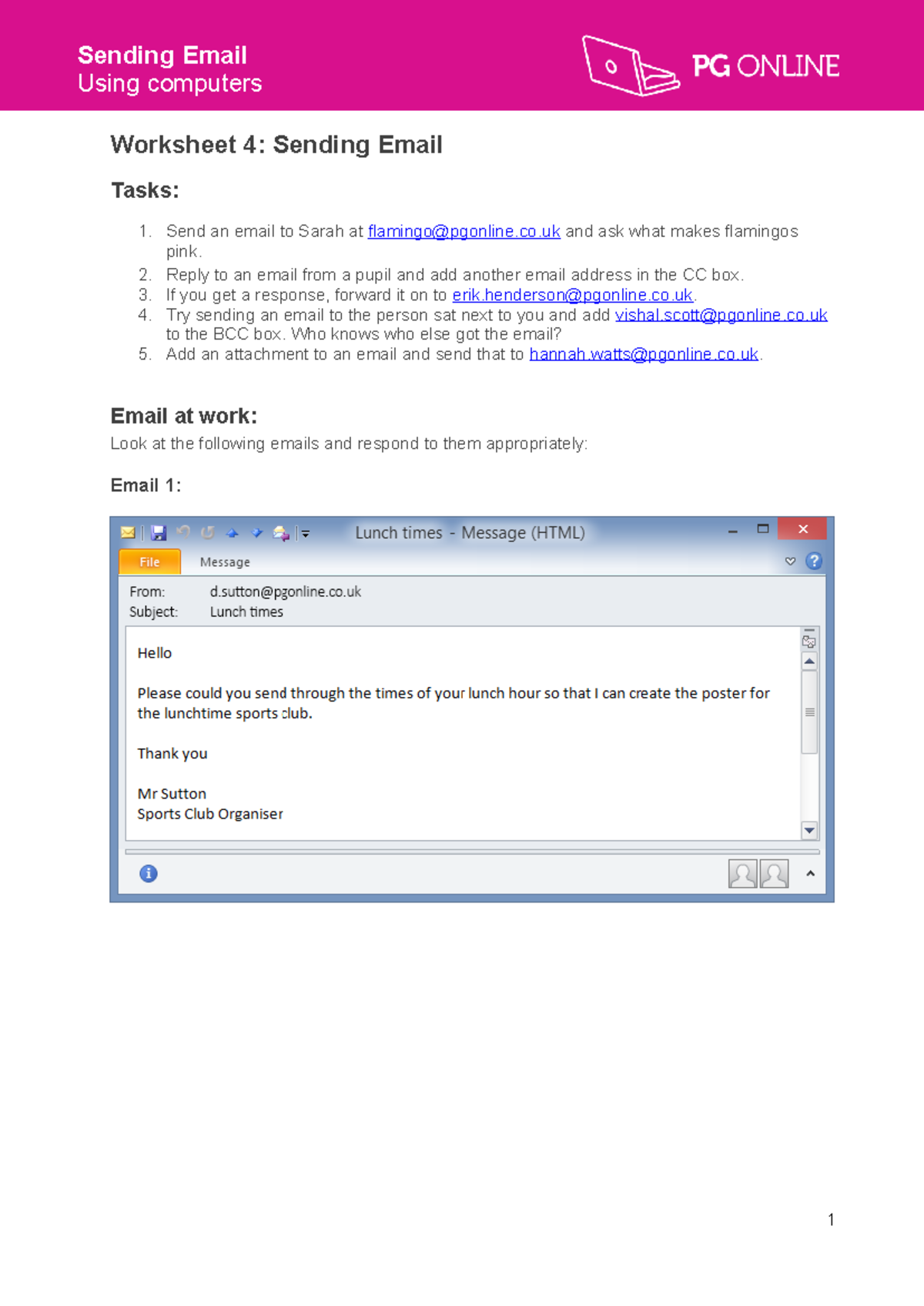 Worksheet 4 - dss - Sending Email Using computers Worksheet 4: Sending ...