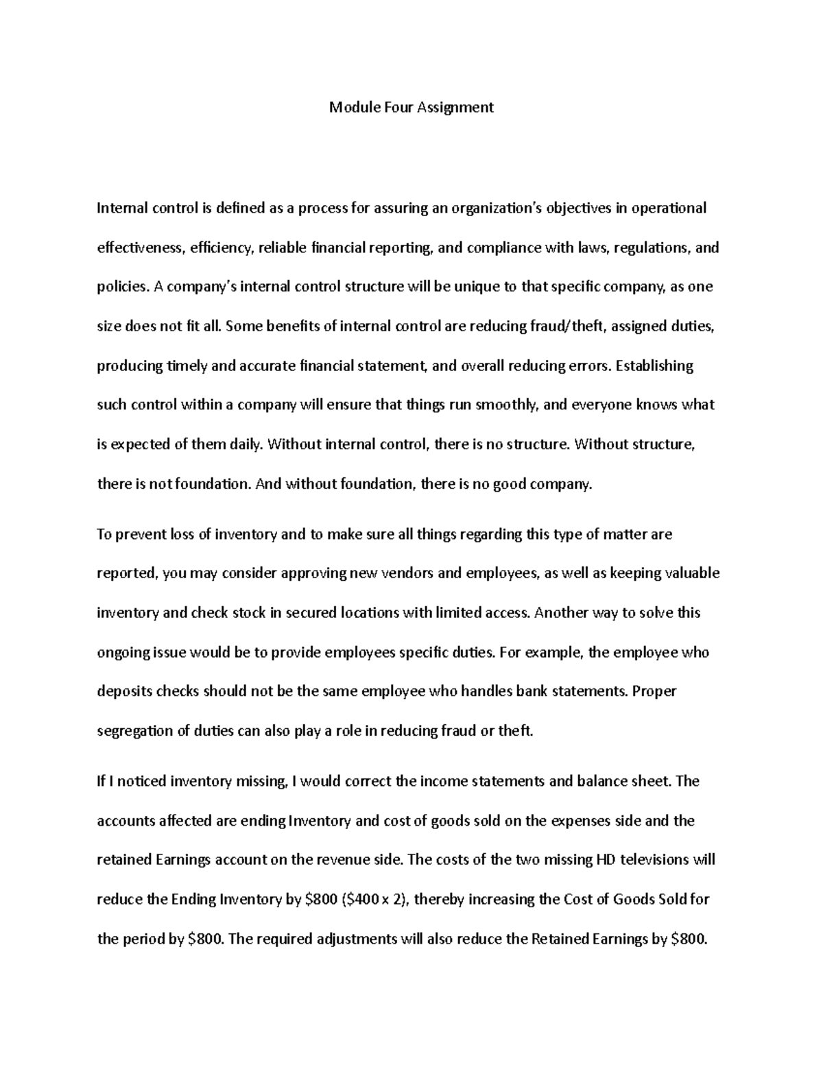 Module 4 Accounting Assignment - Module Four Assignment Internal ...