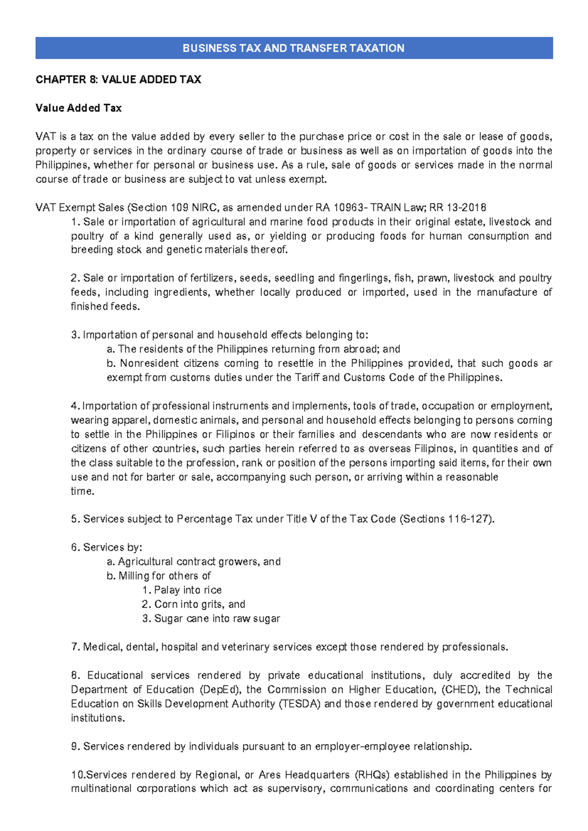 Chapter 8 Value Added Tax - BUSINESS TAX AND TRANSFER TAXATION CHAPTER ...