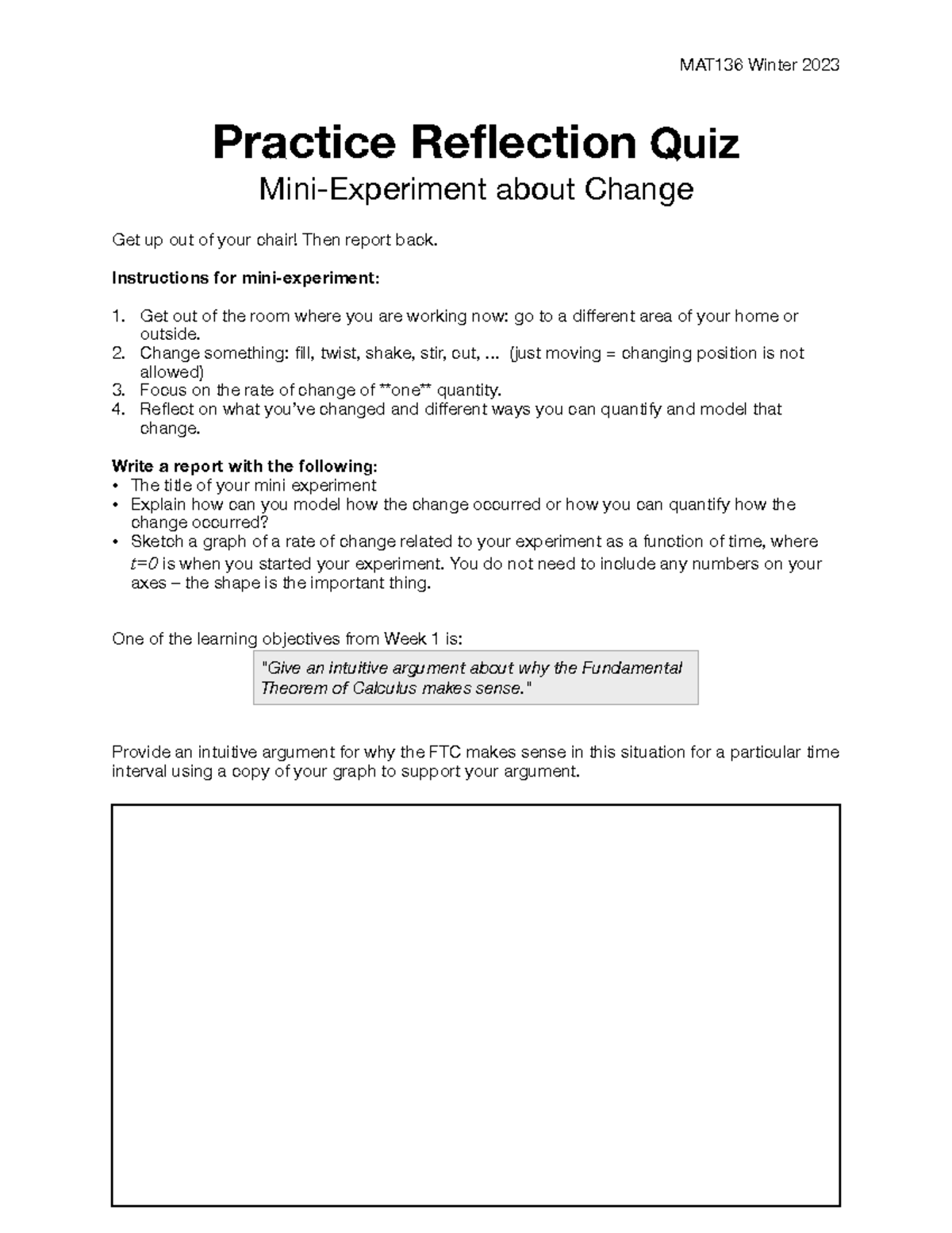 Reflection Quiz Practice - MAT136 Winter 2023 Practice Reflection Quiz ...