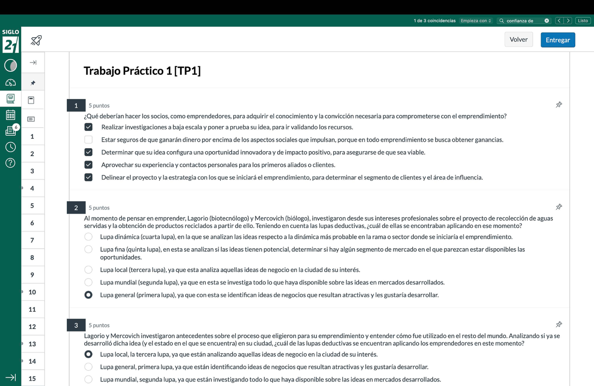 Tp1 Desarrollo emprendedor primeras 3 respuestas - coincidencias Empieza con confianza de Listo ...