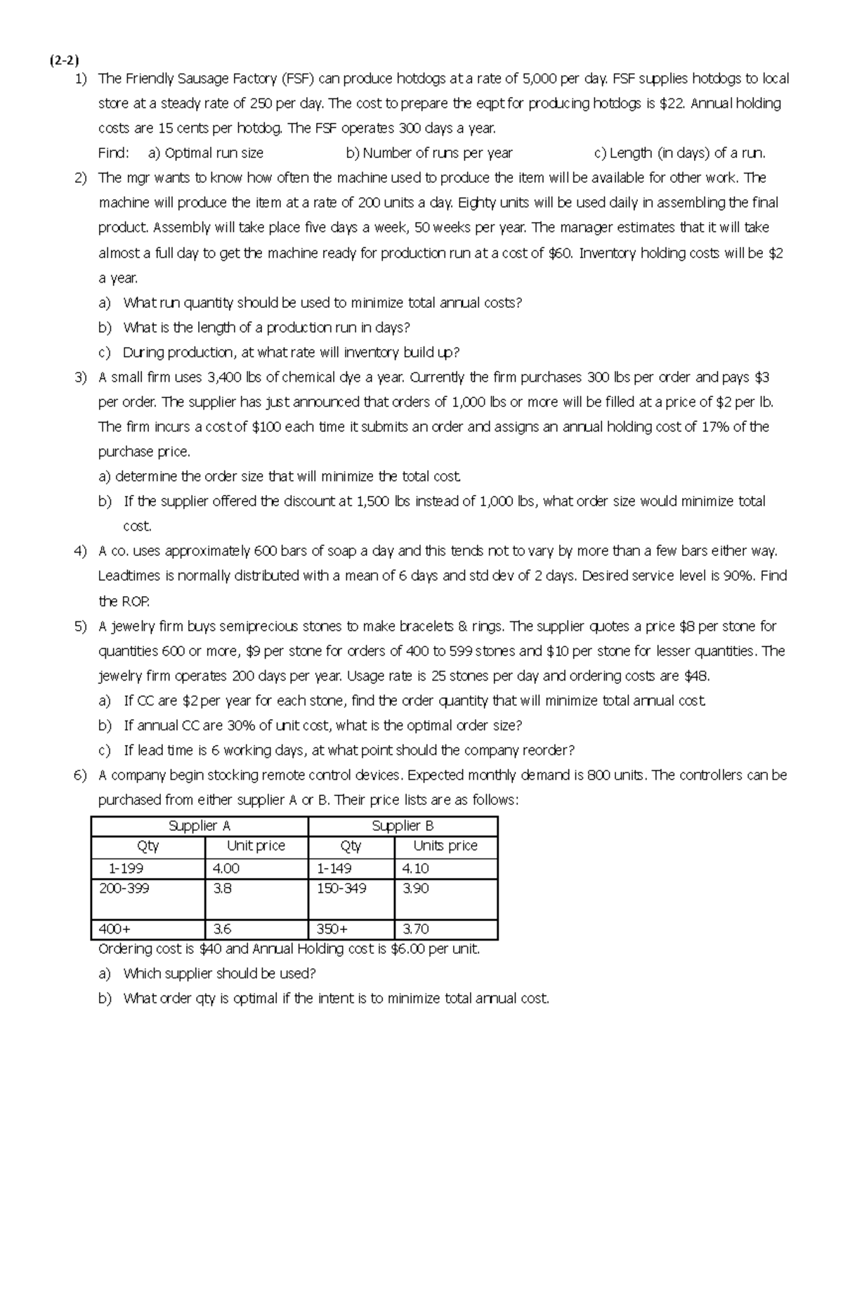 Activity Eoqrop - 1) A company begin stocking remote control devices ...