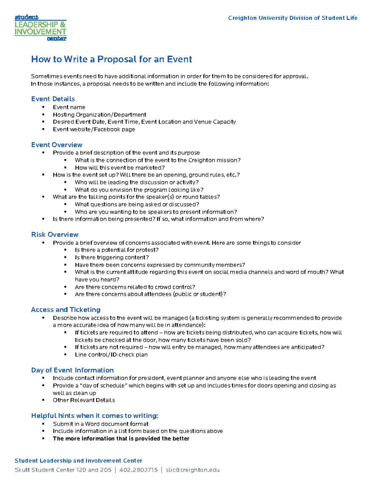 How to Write a Proposal for an Event - Student Leadership and ...