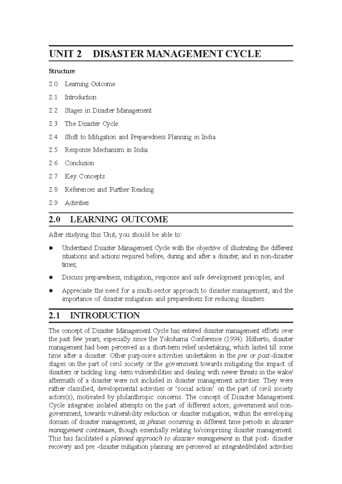 Unit-2 - Ahavabajaj - UNIT 2 DISASTER MANAGEMENT CYCLE Structure 2 ...