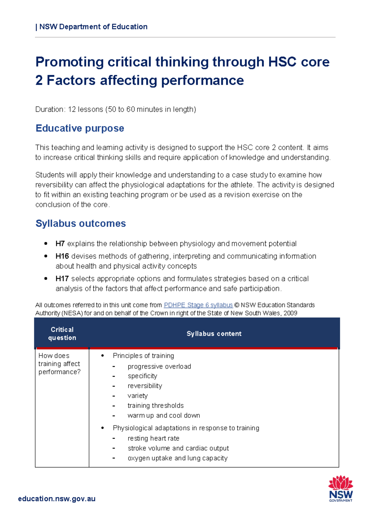 Pdhpe physiological adaptations s6 - | NSW Department of Education ...