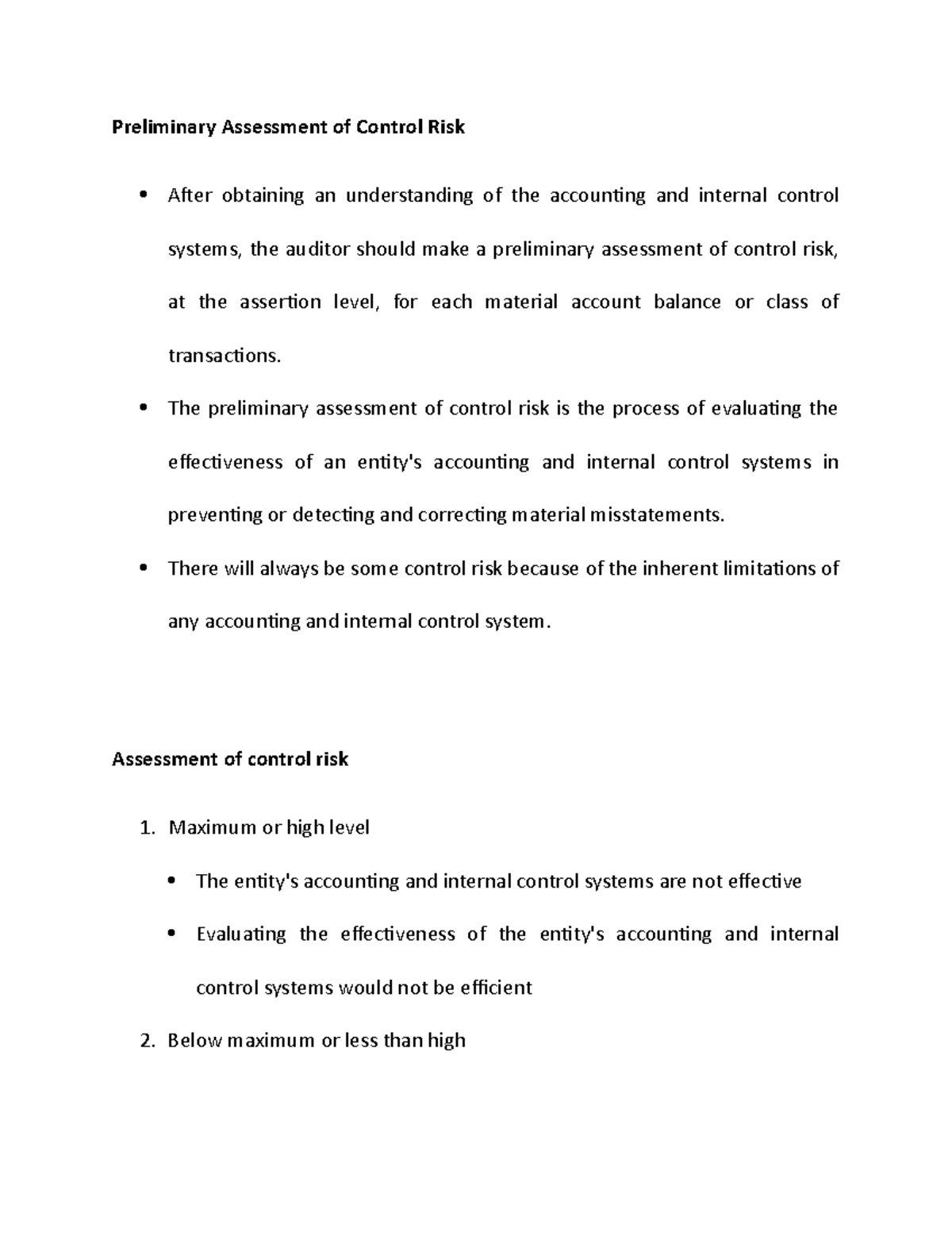 Preliminary Assessment of Control Risk - The preliminary assessment of ...