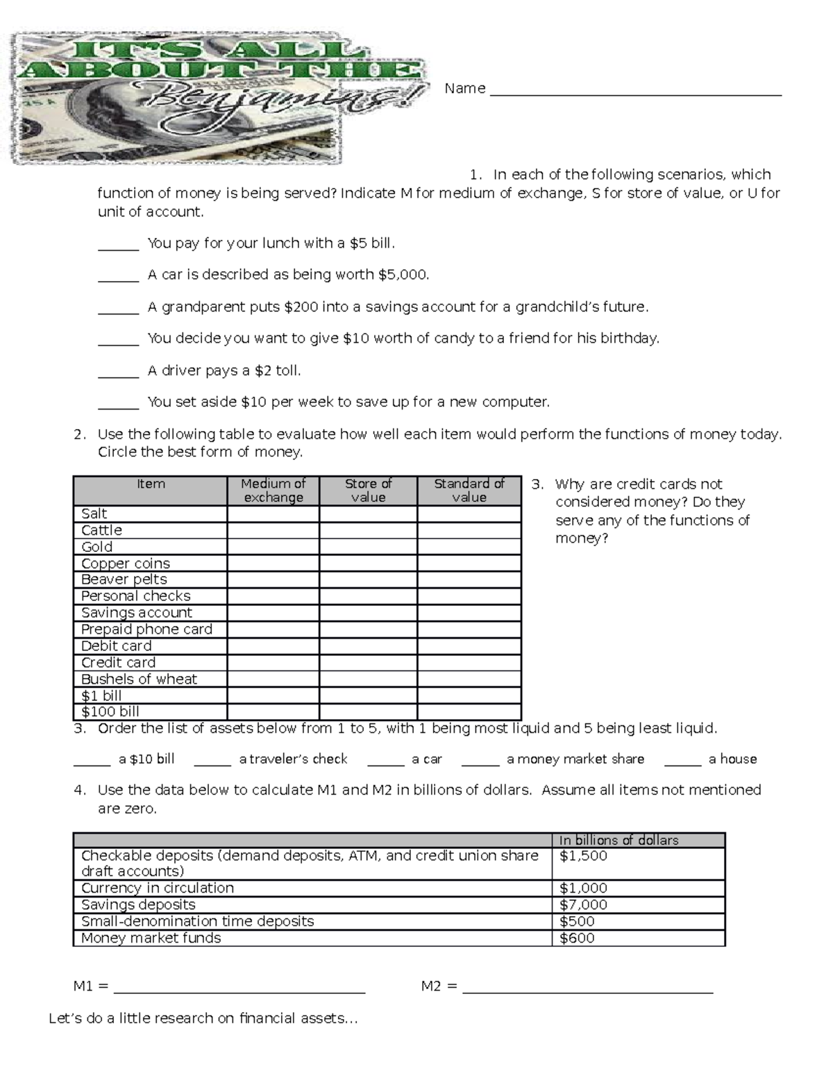 Money handout - okay - Name ...