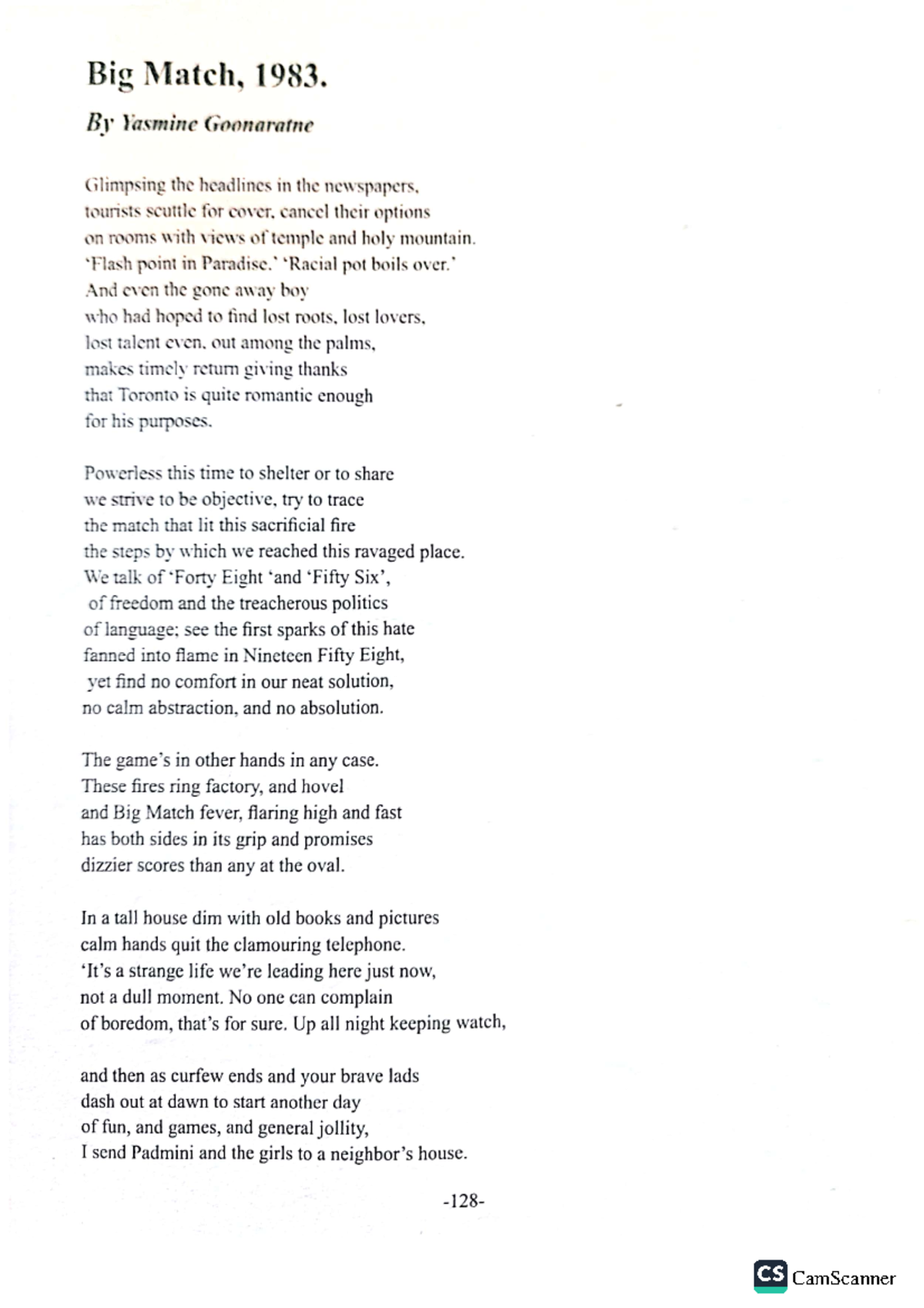 Big Match - Literature - Big Match, 1983. Yasmine Goonaratne Glimpsing ...