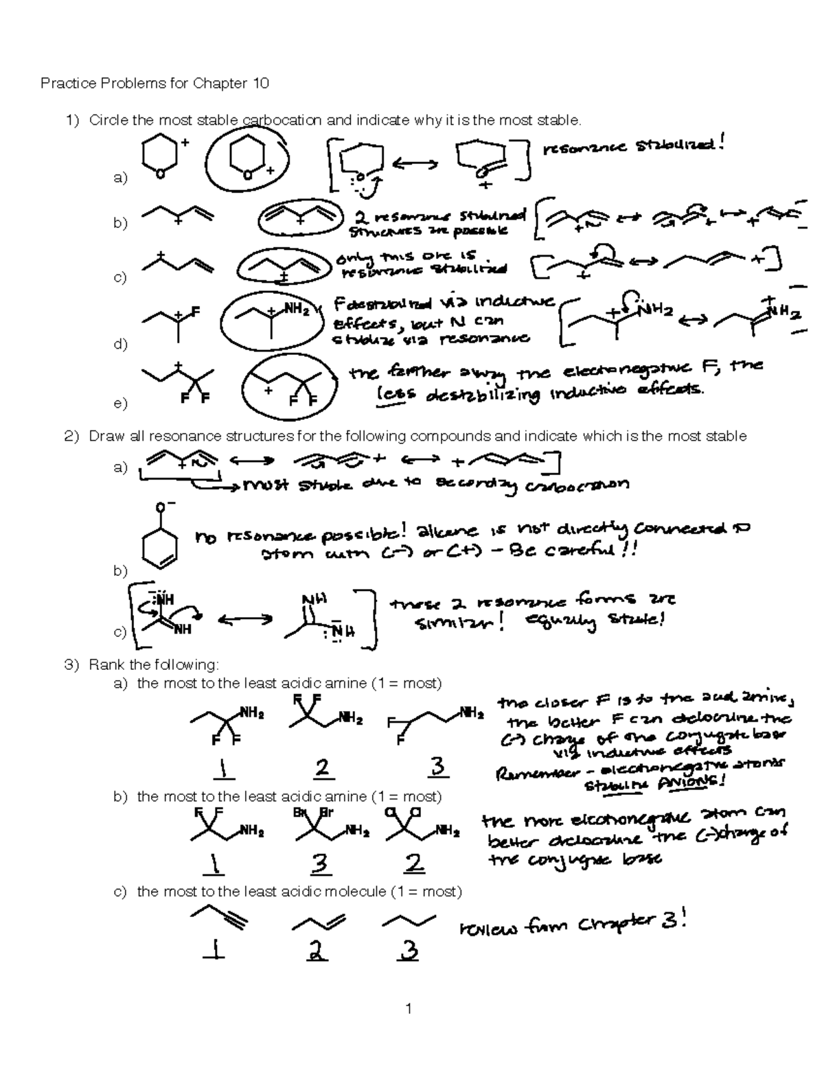 ORGO 31 - lesson practice - Practice Problems for Chapter 10 1) Circle ...