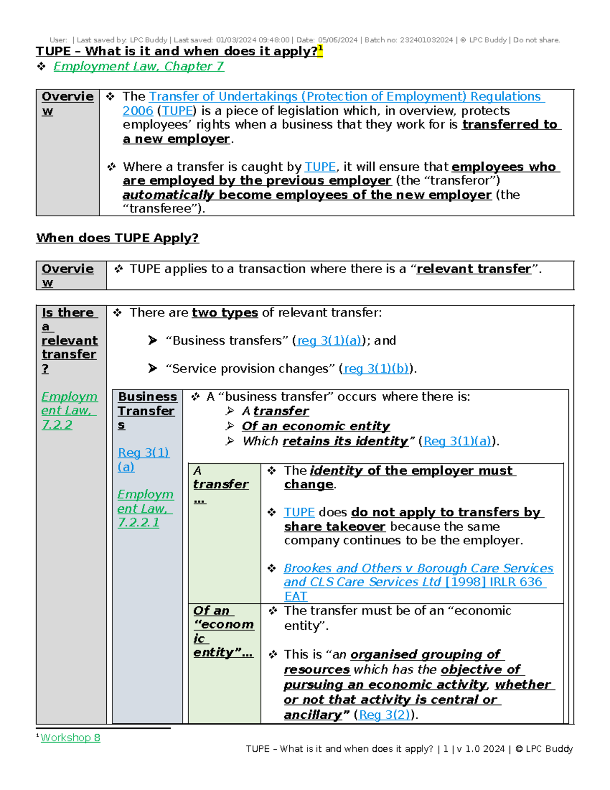 1. TUPE - What is it and when does it apply - Where a transfer is ...