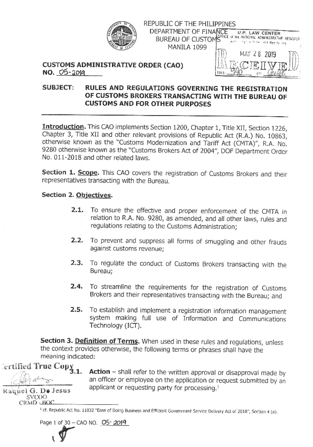 CAO-05-2019 Rules and Regulations Governing the Registration of Customs ...