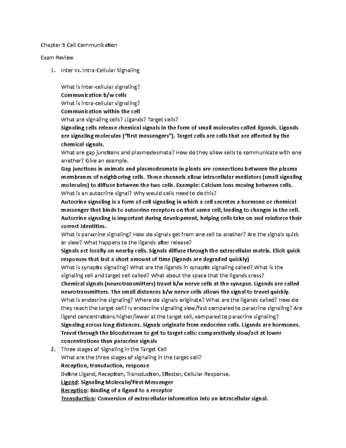 Chpt 9 Exam Review - Chapter 9 Cell Communication Exam Review Inter vs ...