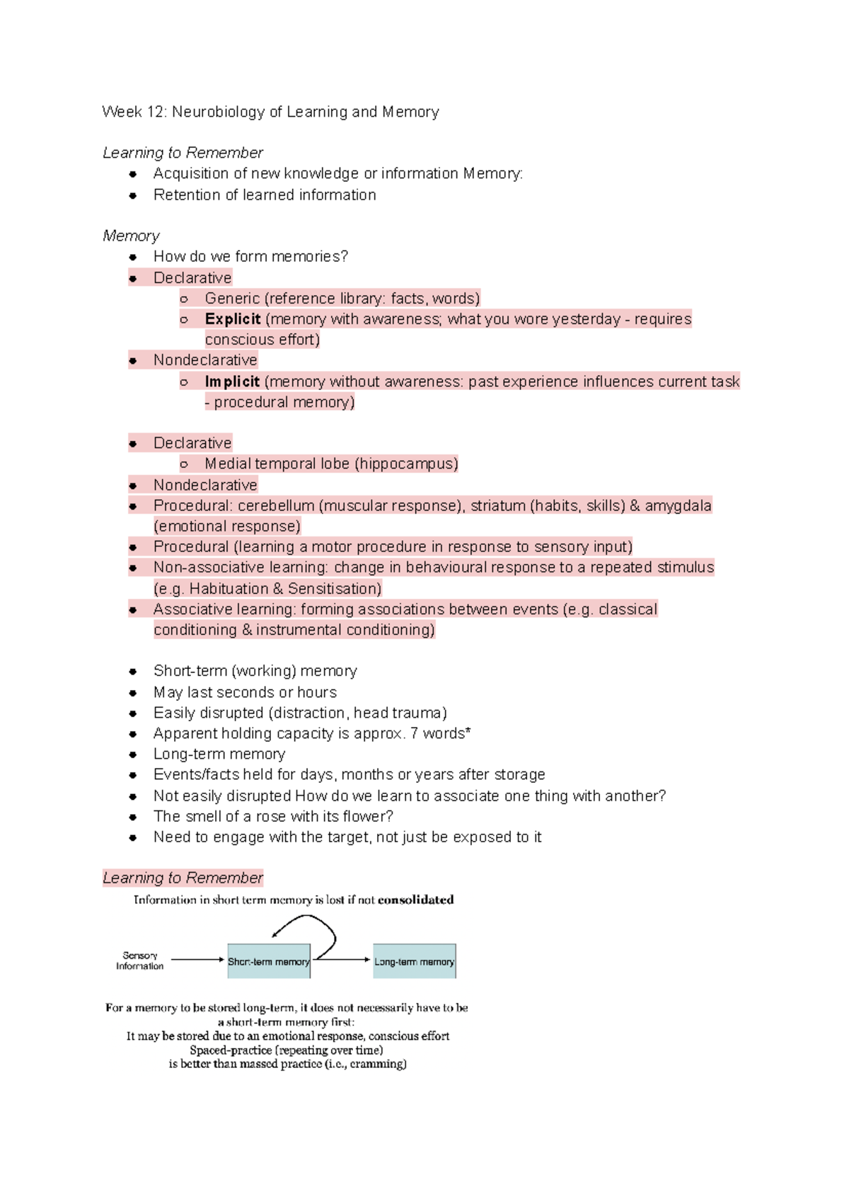 Week 12 Neurobiology of Learning and Memory - Week 12: Neurobiology of Learning and Memory ...