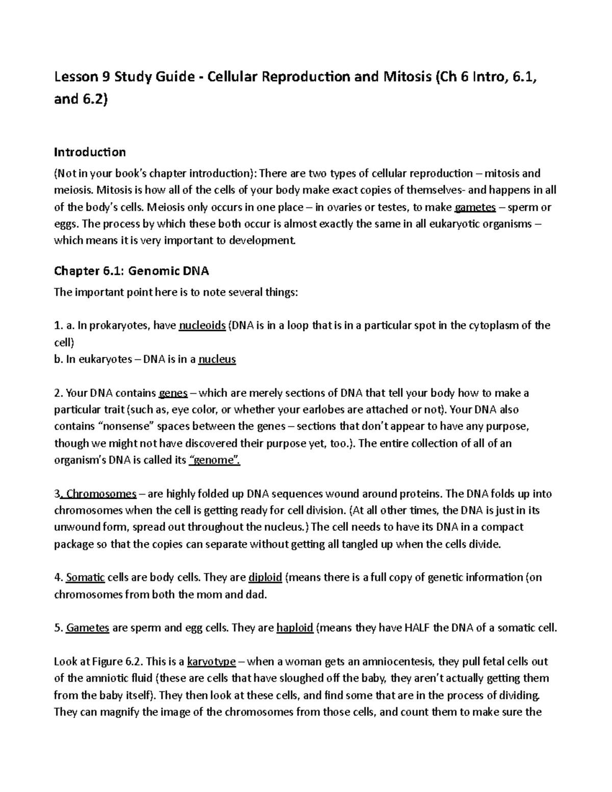 Lesson 9 Study Guide Cell Cycle and Mitosis - Lesson 9 Study Guide ...
