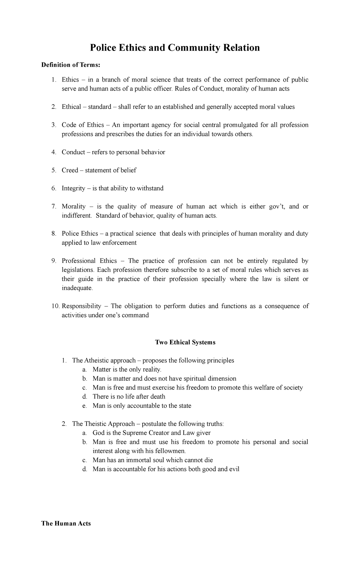 Handouts Police Ethics - Police Ethics and Community Relation ...