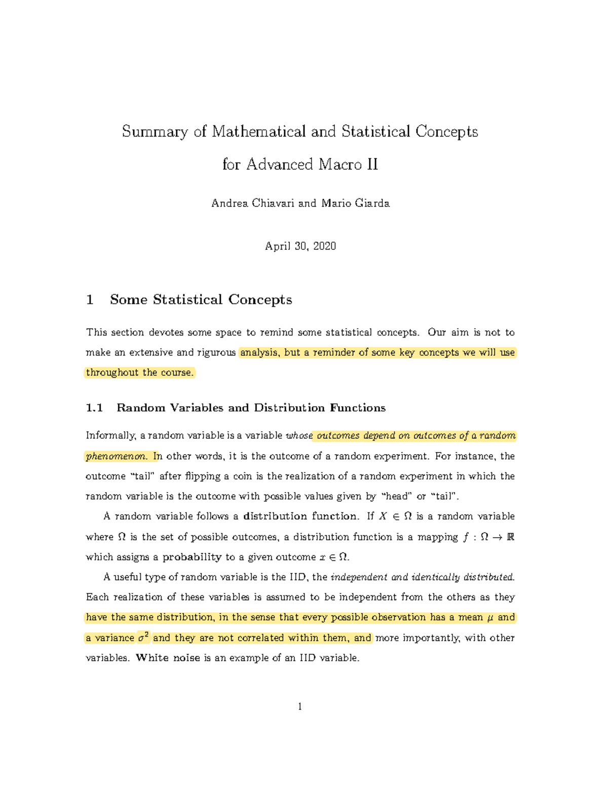 MATH HANDOUT 2020 - Summary of Mathematical and Statistical Concepts ...