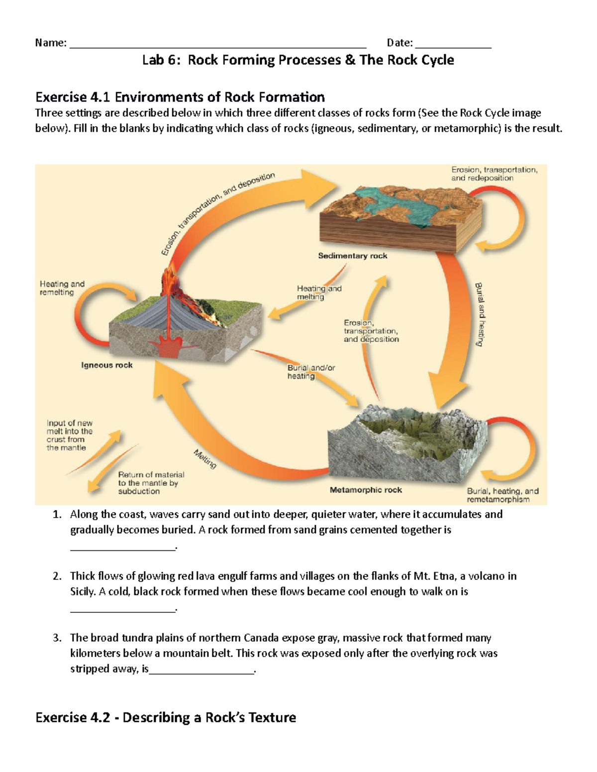 Lab 6 - Rock Cycle In-Person - Lab 6: Rock Forming Processes & The Rock ...