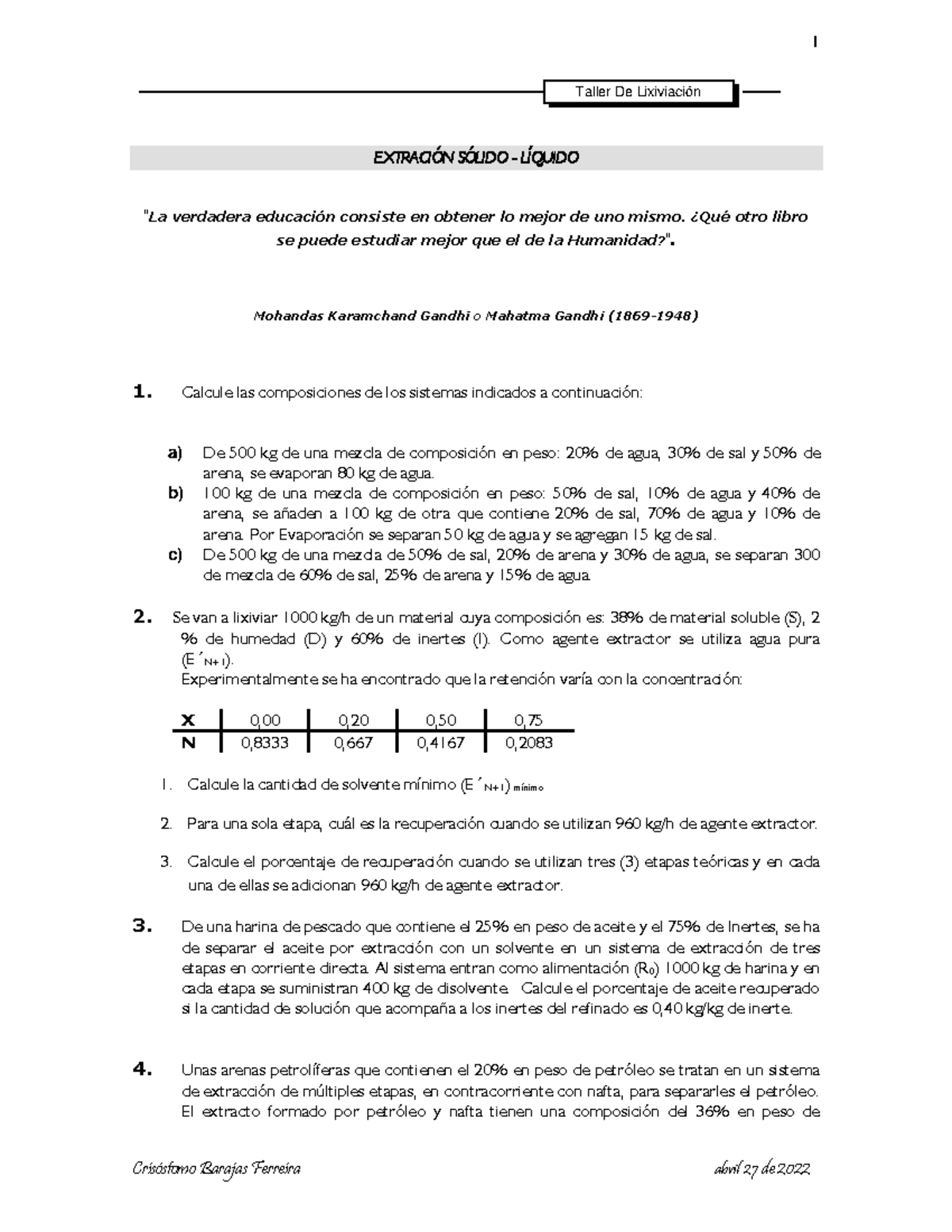 Cbarajas 2 - Taller Lixiviacion - Taller De Lixiviación EXTRACI”N S ...