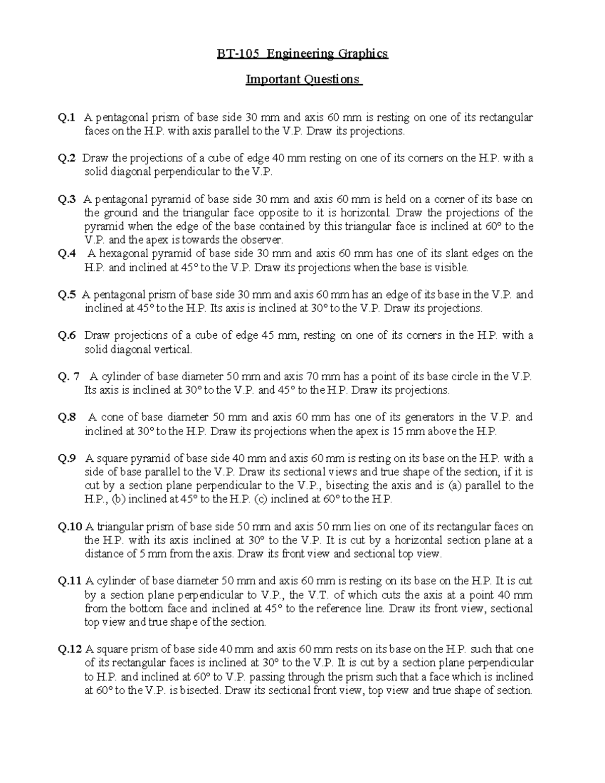 BT-105 -Unit -3,4,5 - BT-105 Engineering Graphics Important Questions Q ...