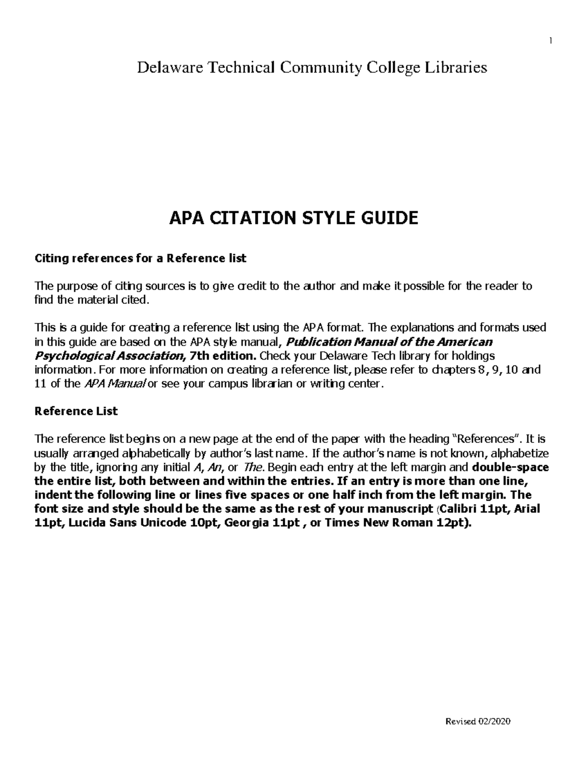 APA Format - Lab guide - Delaware Technical Community College Libraries ...