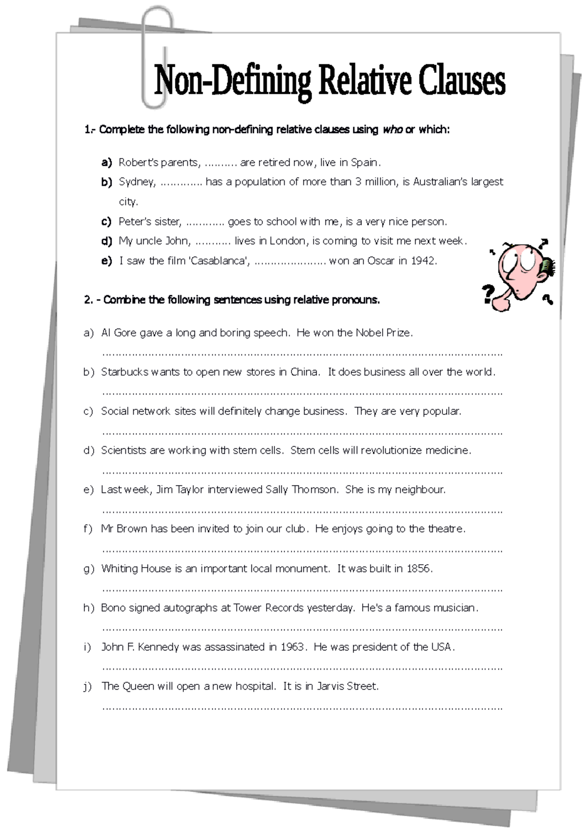 Nondefining-relative-clauses - 1.- Complete the following non-defining ...