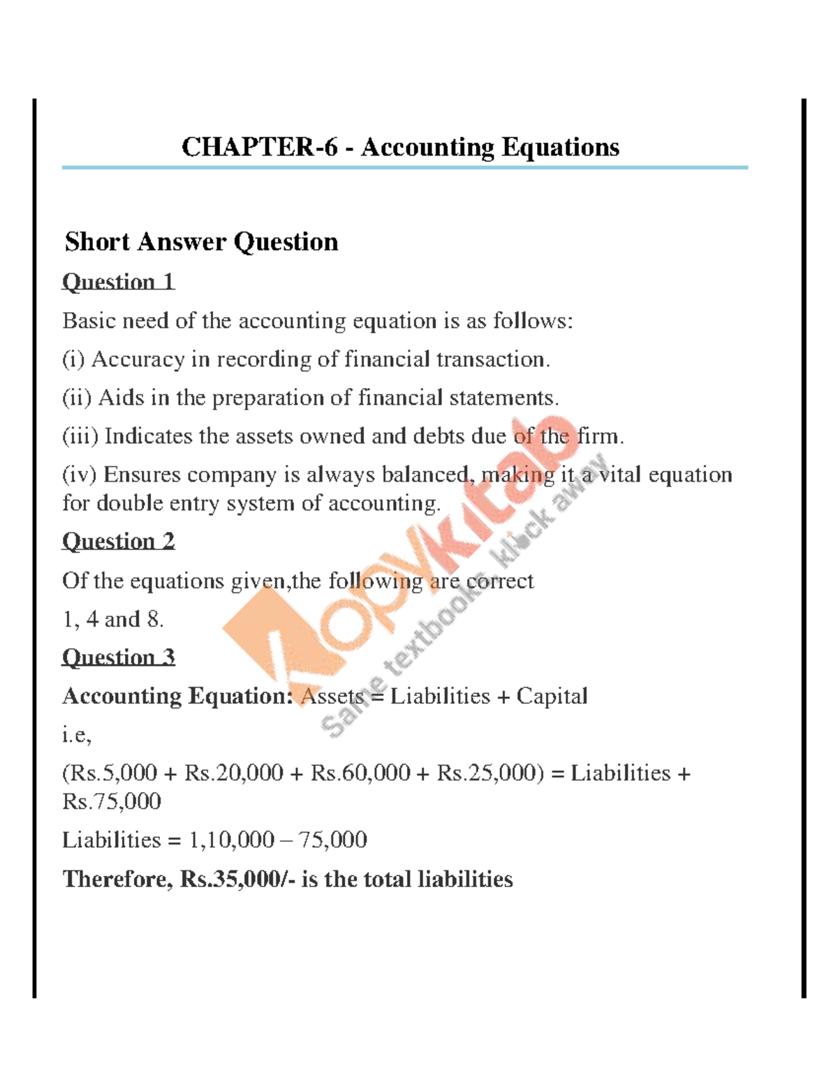 6ch - Lecture notes - CHAPTER-6 - Accounting Equations Short Answer ...