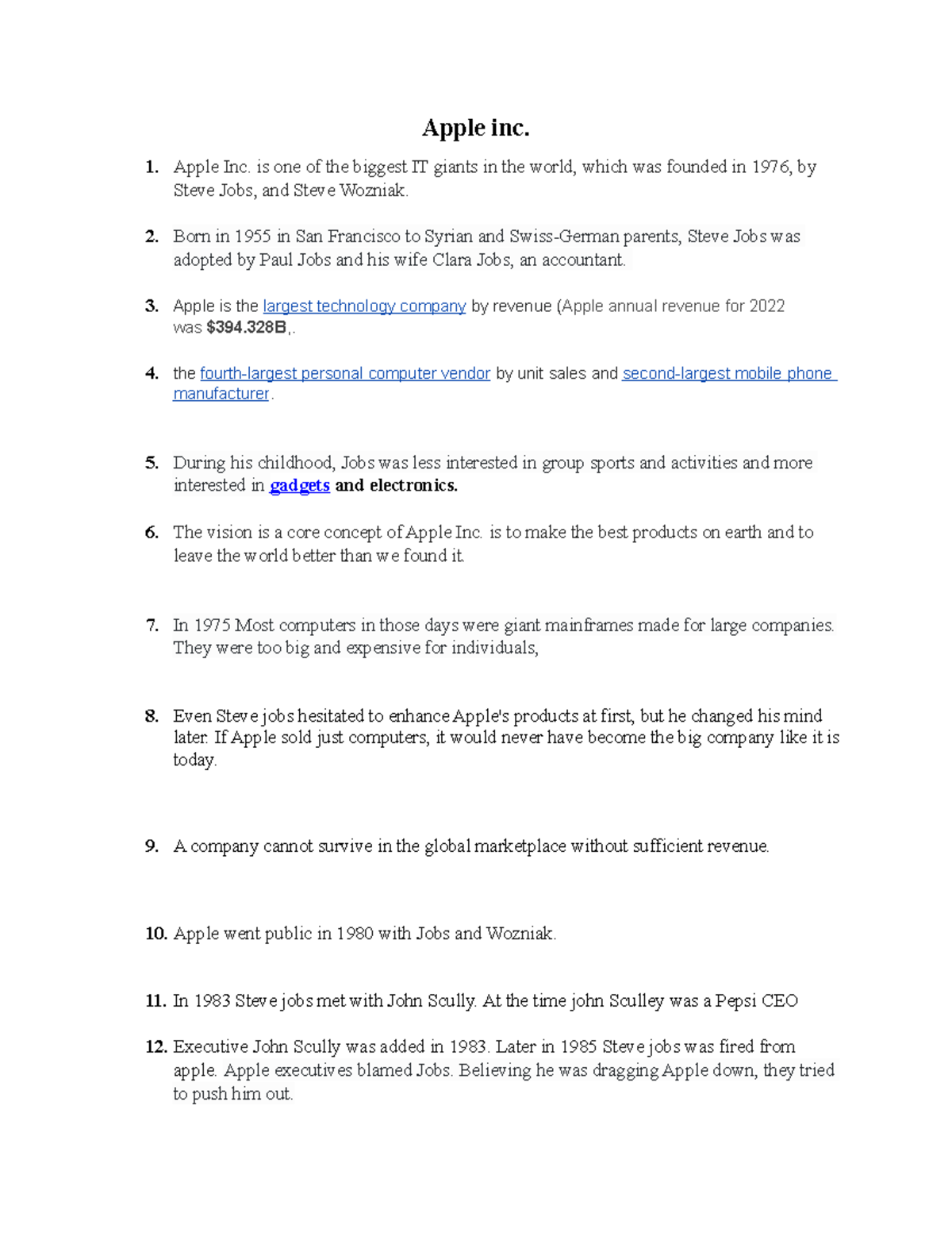 Apple inc notes - Apple inc. Apple Inc. is one of the biggest IT giants ...