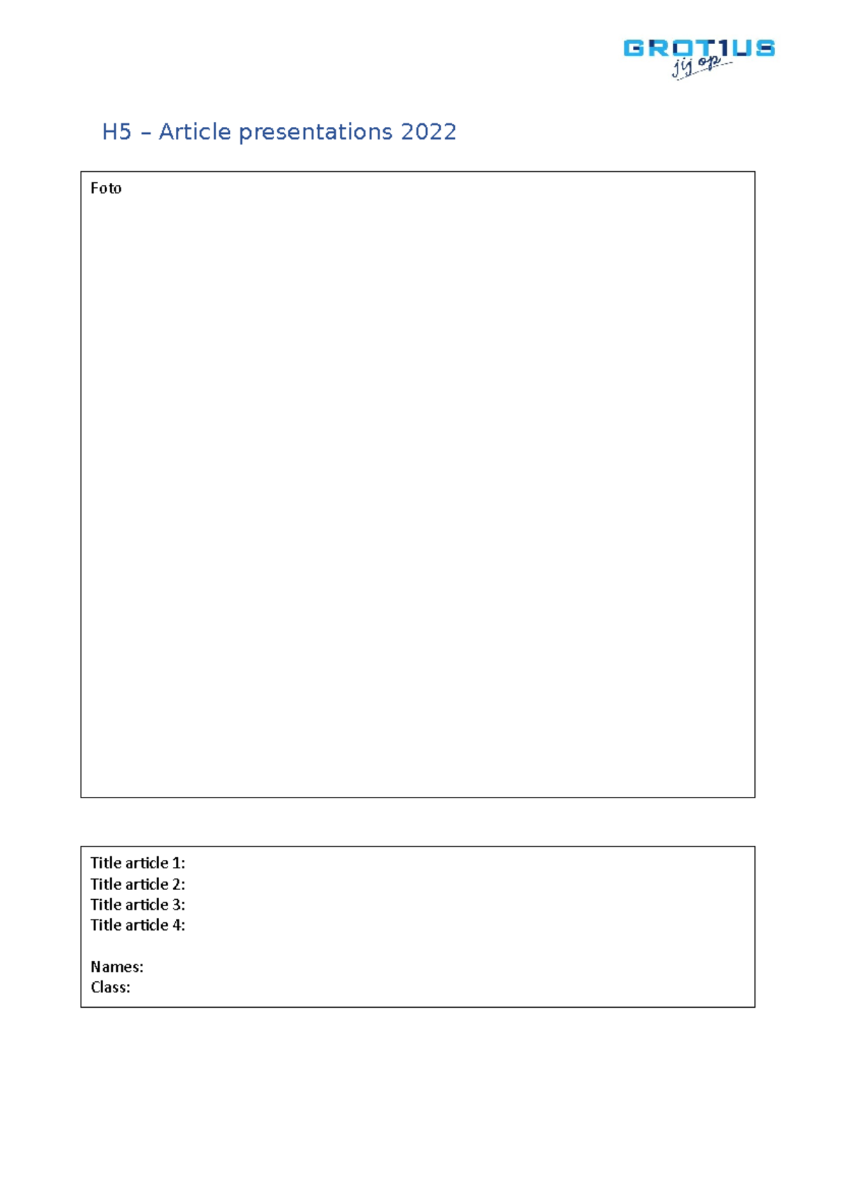 H5 - Article Presentations - Format voorbereiding - H5 – Article ...