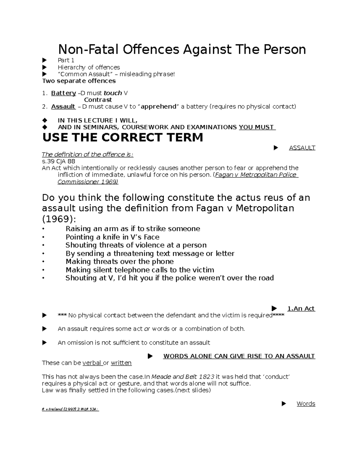 Non fatal offences part 1 - Non-Fatal Offences Against The Person Part ...