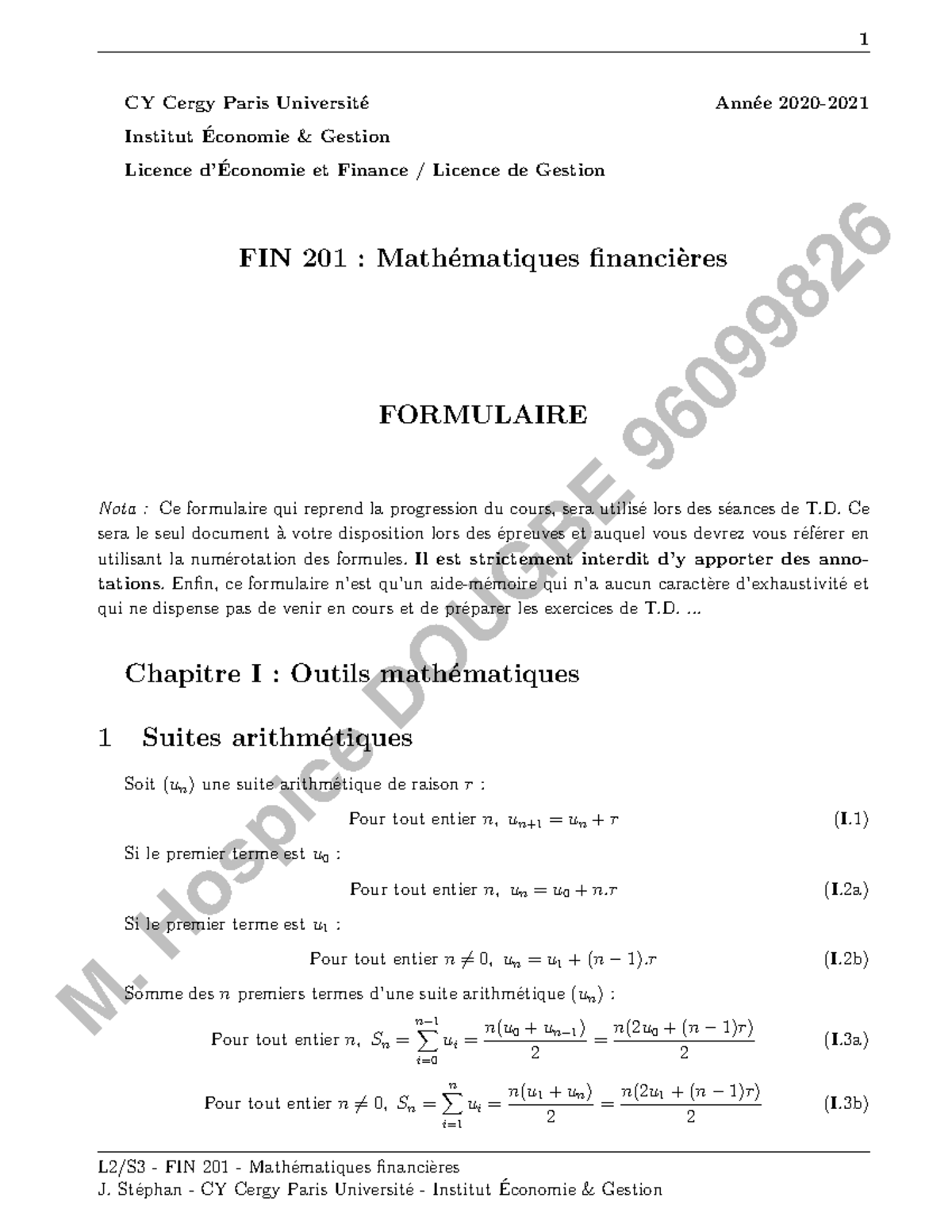 VE Formulaire Fiche d'exercices Mathsfines IUM 2020 - M. Hospice DOUGBE ...