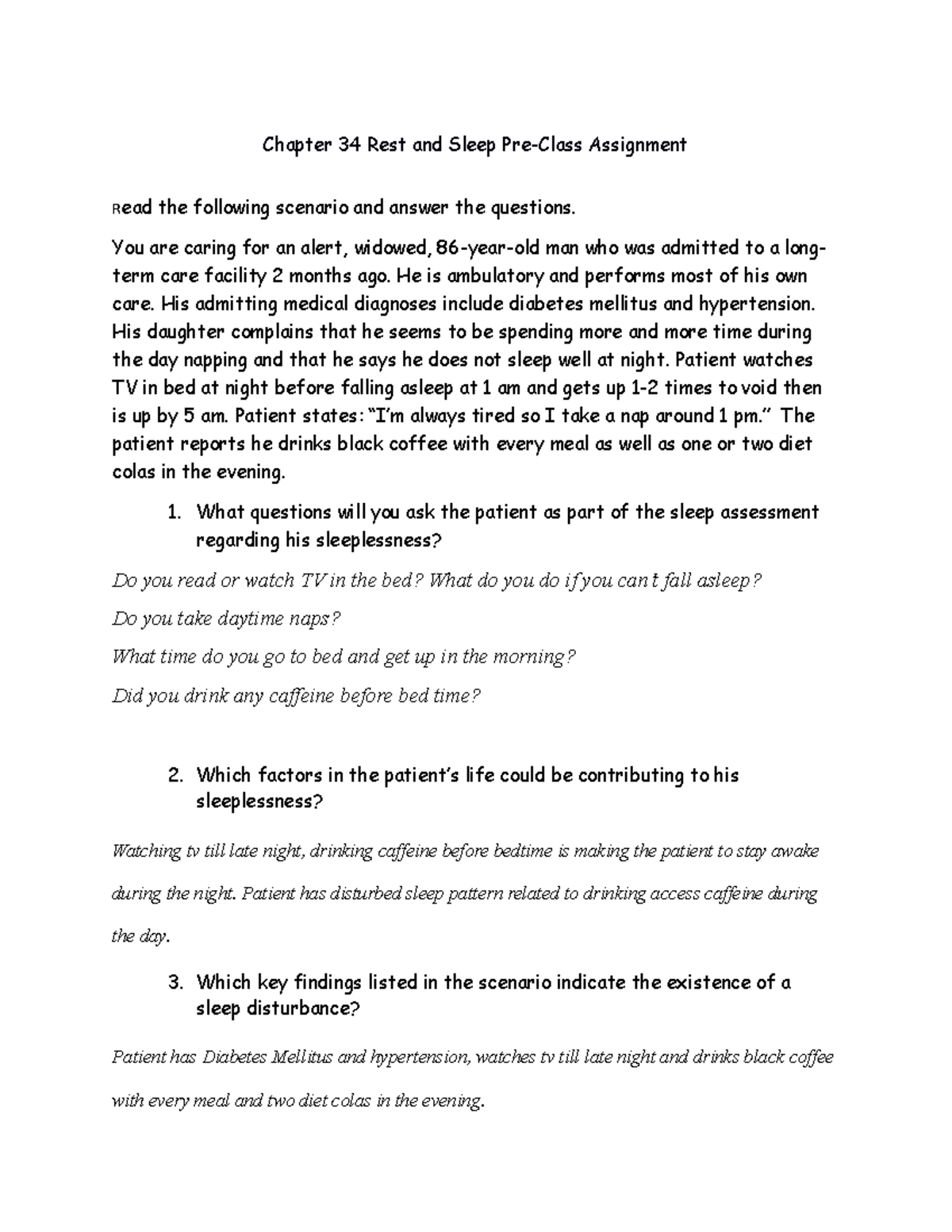 Chapter 34 Rest and Sleep Preclass Assignment - Chapter 34 Rest and ...