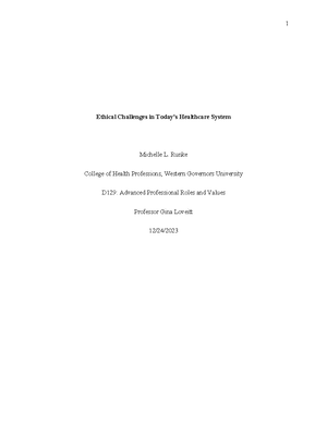 D129 Advanced Professional Role and Value Task 2 - D129 E-Portfolio ...