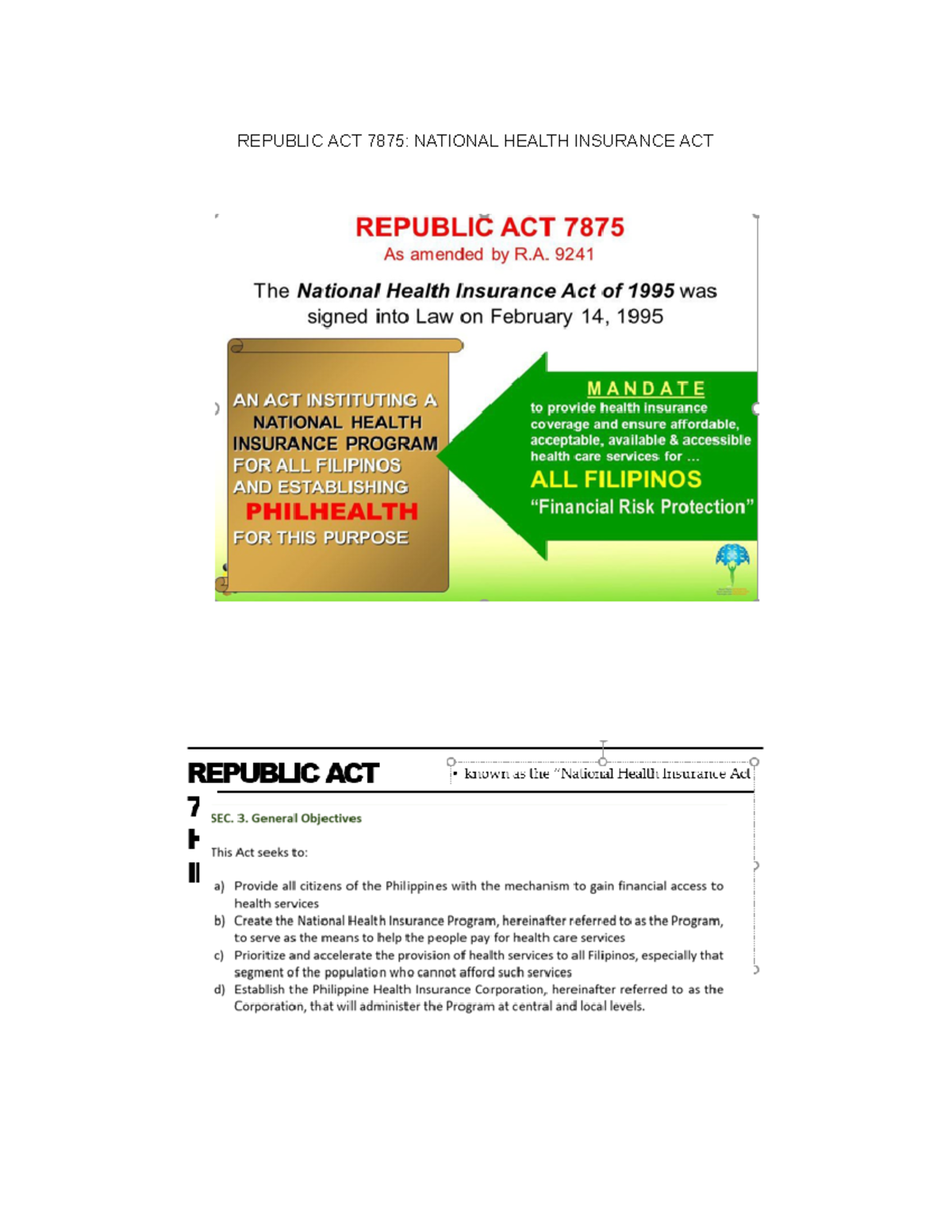 Related LAWS & Policies - REPUBLIC ACT 7875: NATIONAL HEALTH INSURANCE ...