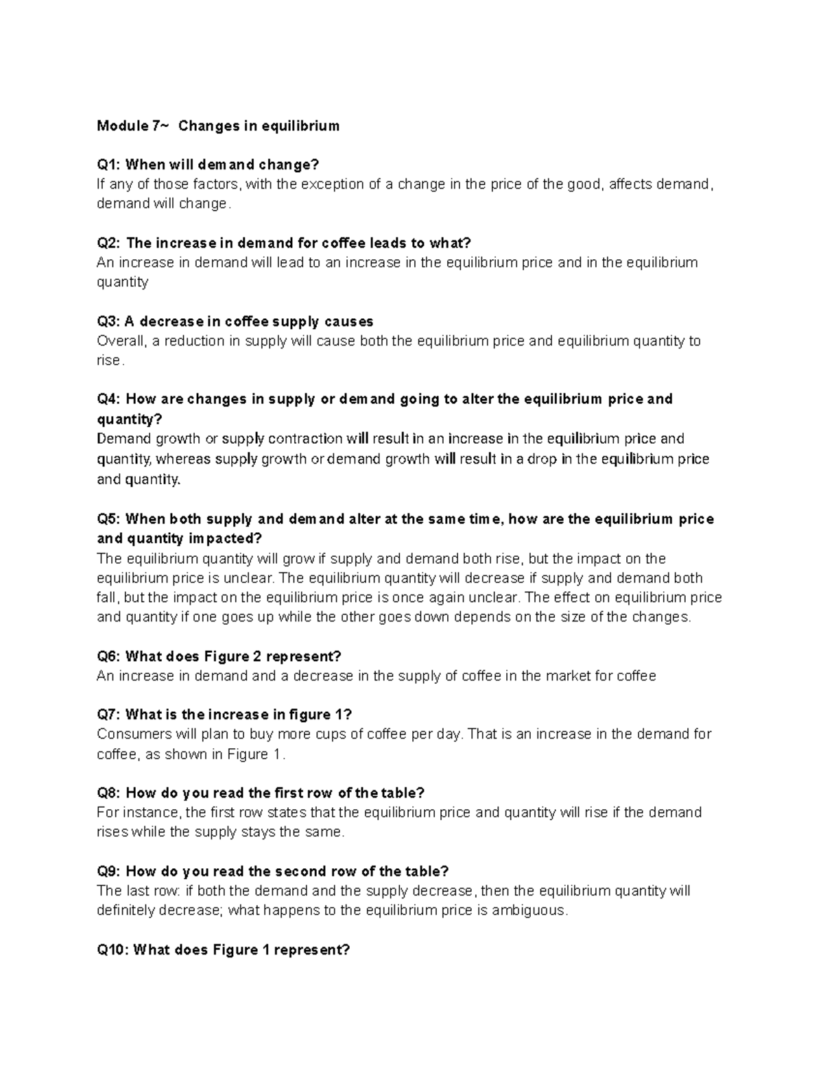 Module 7 - Module 7~ Changes in equilibrium Q1: When will demand change ...