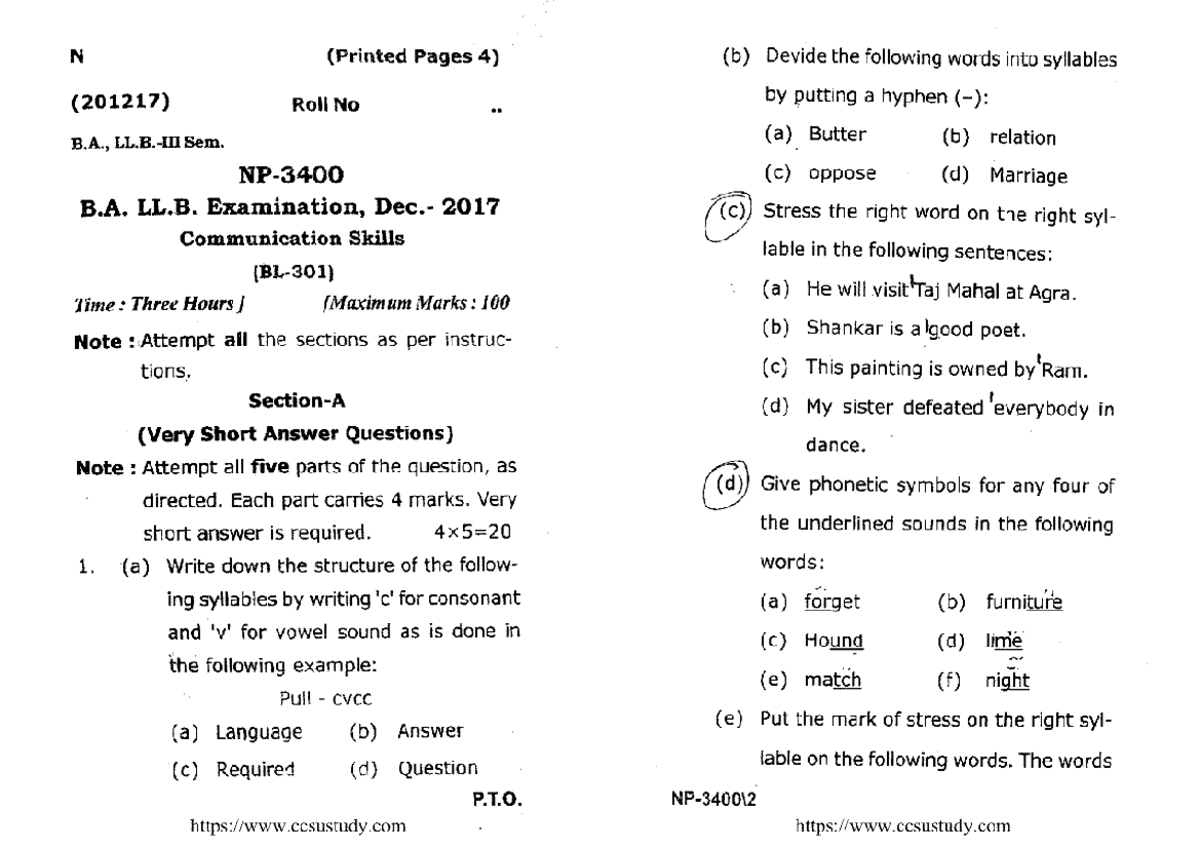 Ballb 3 sem communication skills np 3400 dec 2017 - Studocu