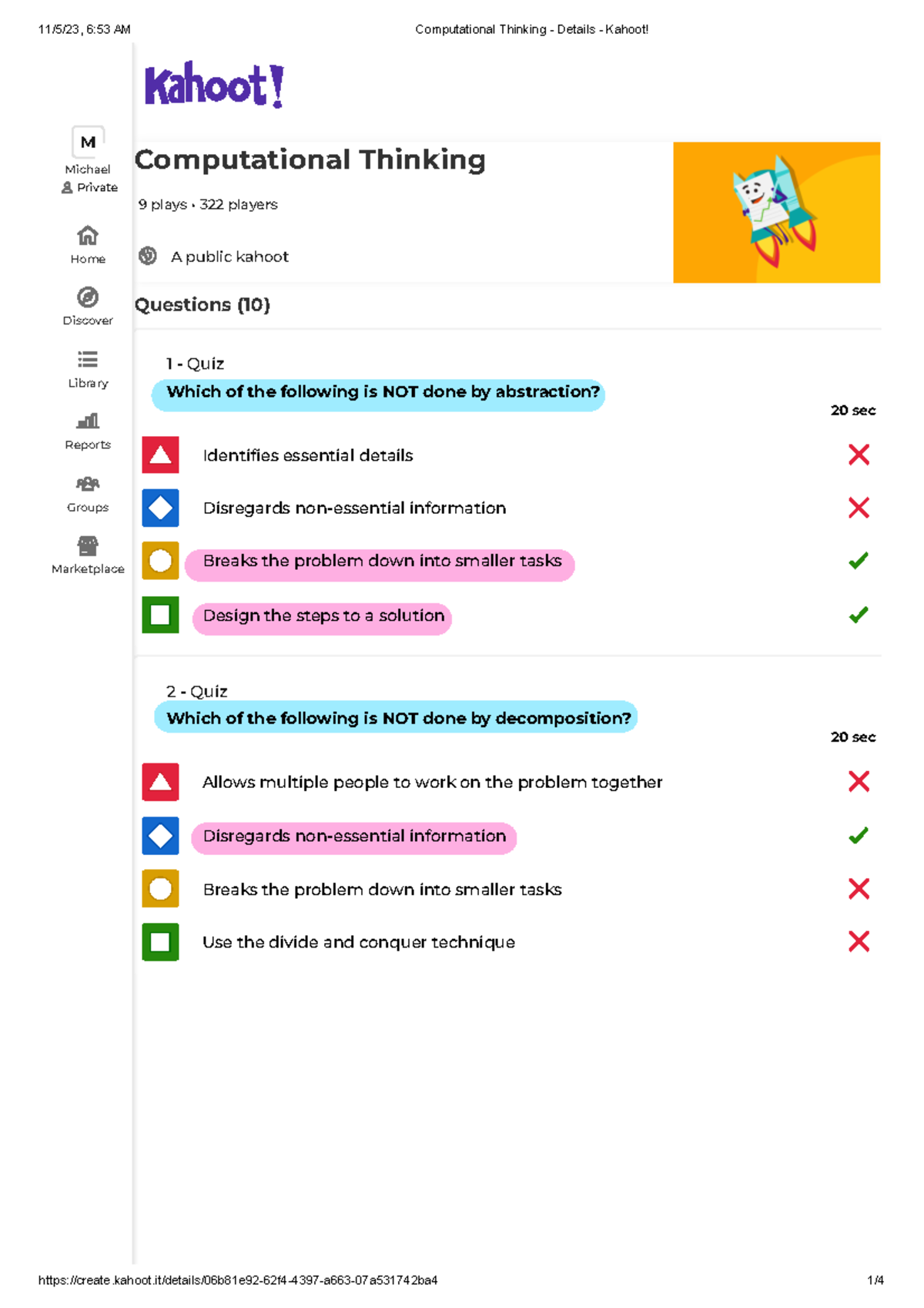 Kahoot Questions - 11 / 5 / 23 , 6 : 53 AM Computational Thinking ...