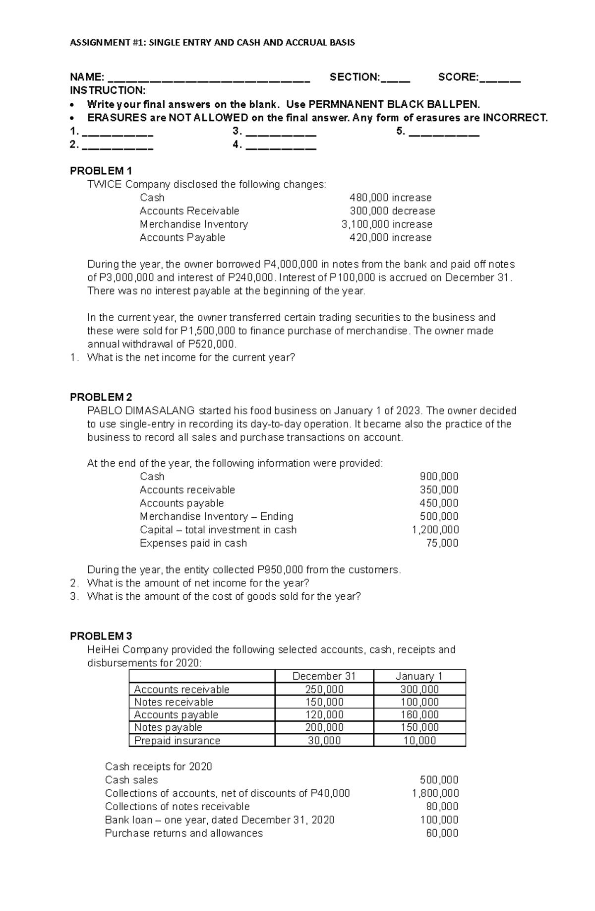 Single Entry System AND CASH- Accru a l B a sis Assignment - ASSIGNMENT ...