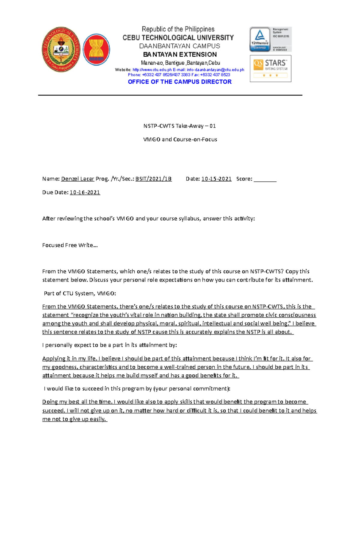 [Template] Activity - Lecture notes 1 - DAANBANTAYAN CAMPUS BANTAYAN ...