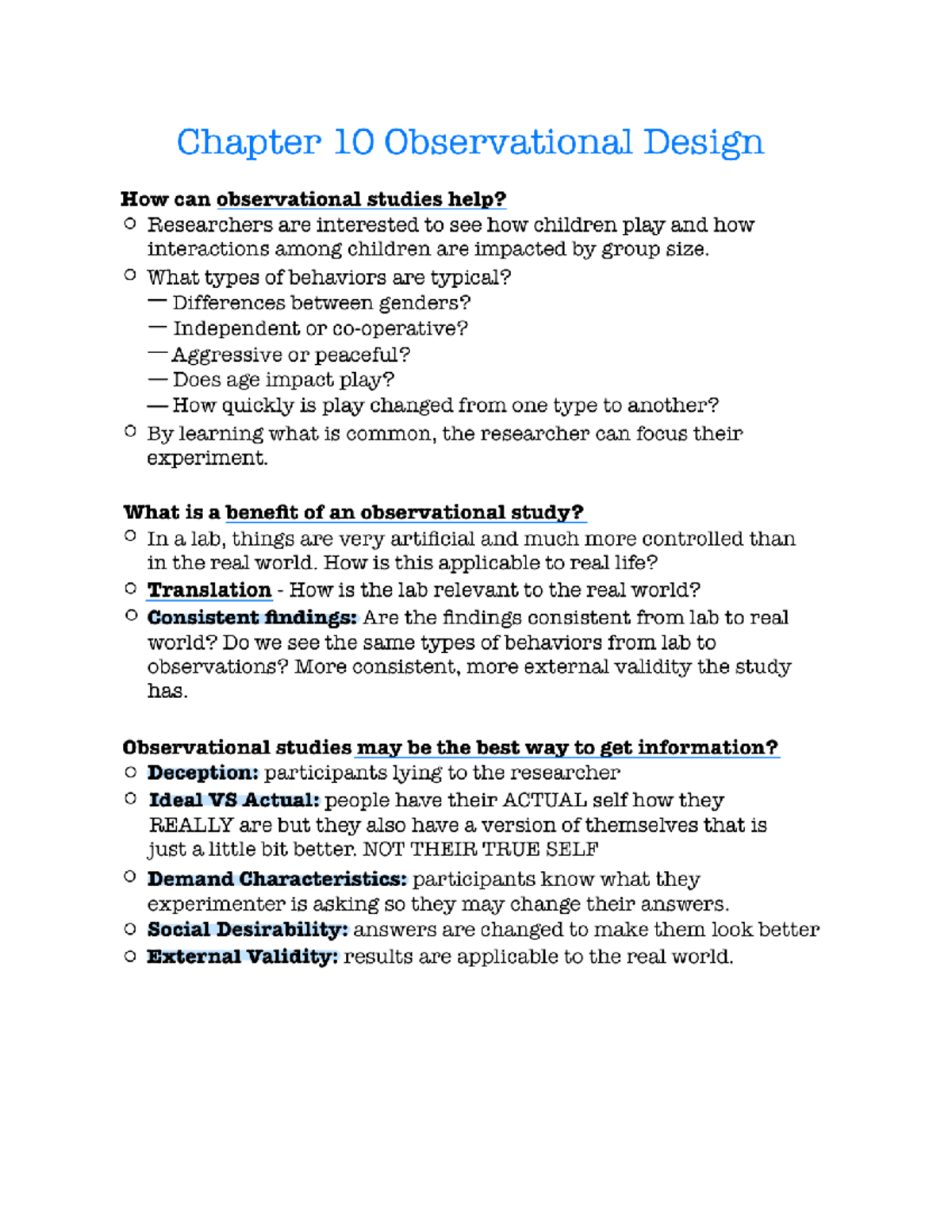 Observational design - PSY215 - Studocu